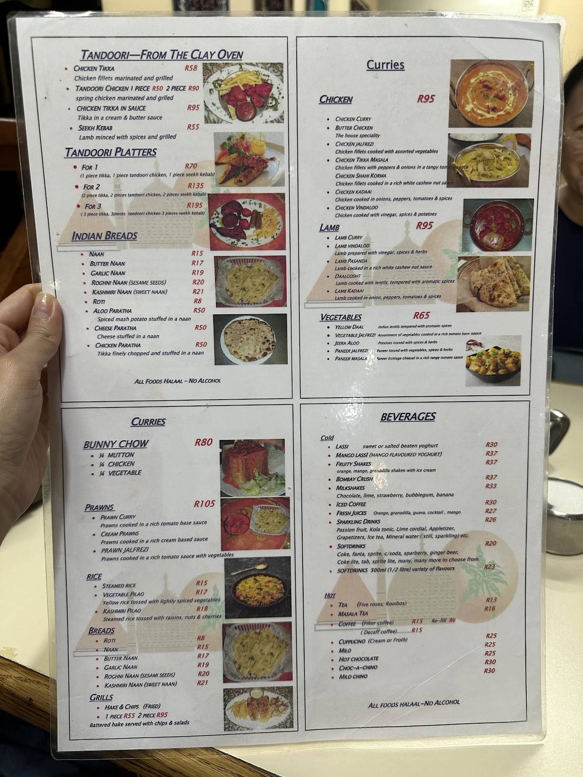 Menu au World of Samoosas restaurant, Johannesburg, Albertina Sisulu Rd