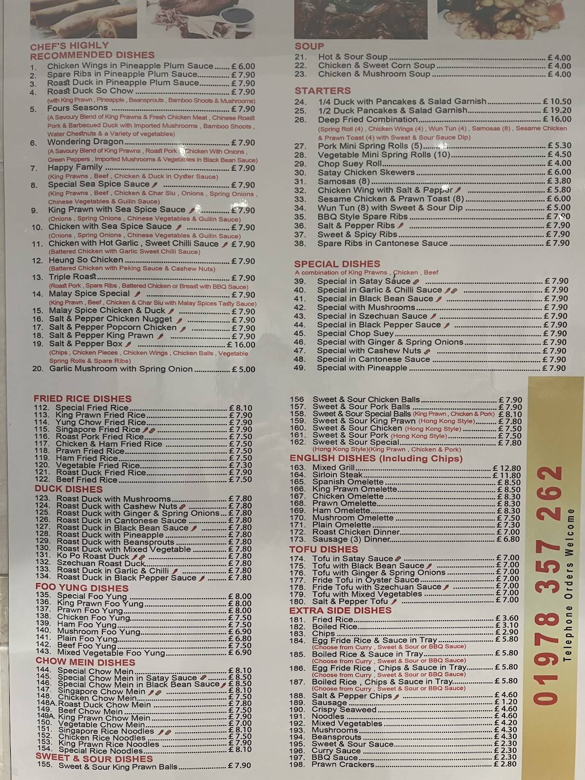 Menu at Ko Sing Takeaway fast food, Wrexham