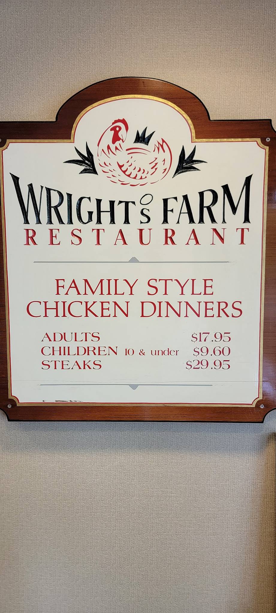 Menu at Wright's Farm restaurant, Burrillville