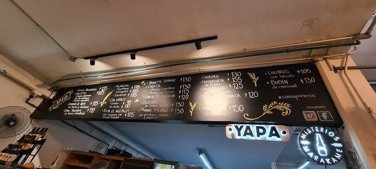 Menu at YAPA Panadería Creativa, Guadalajara
