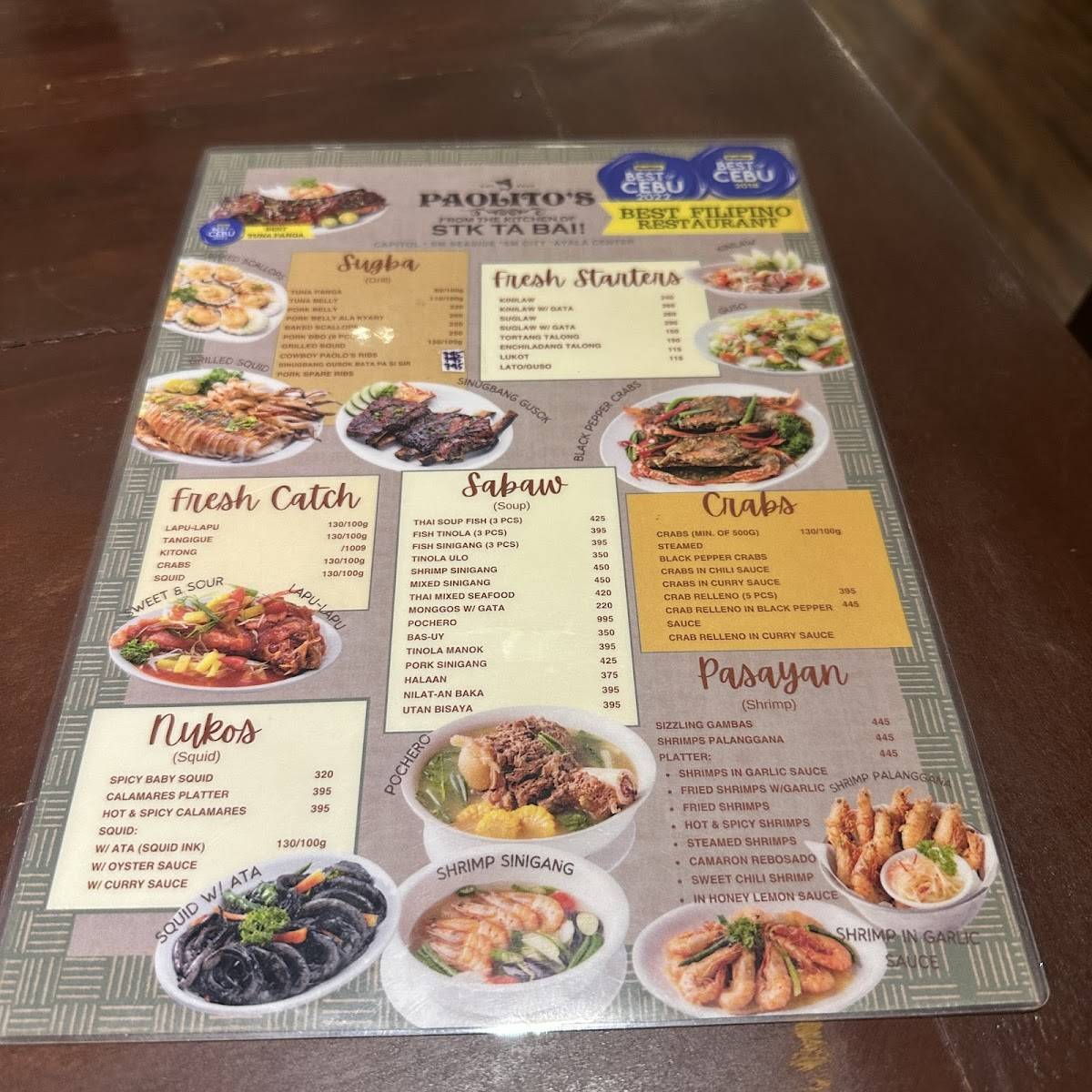 Menu at Yakinabe restaurant, Cebu City