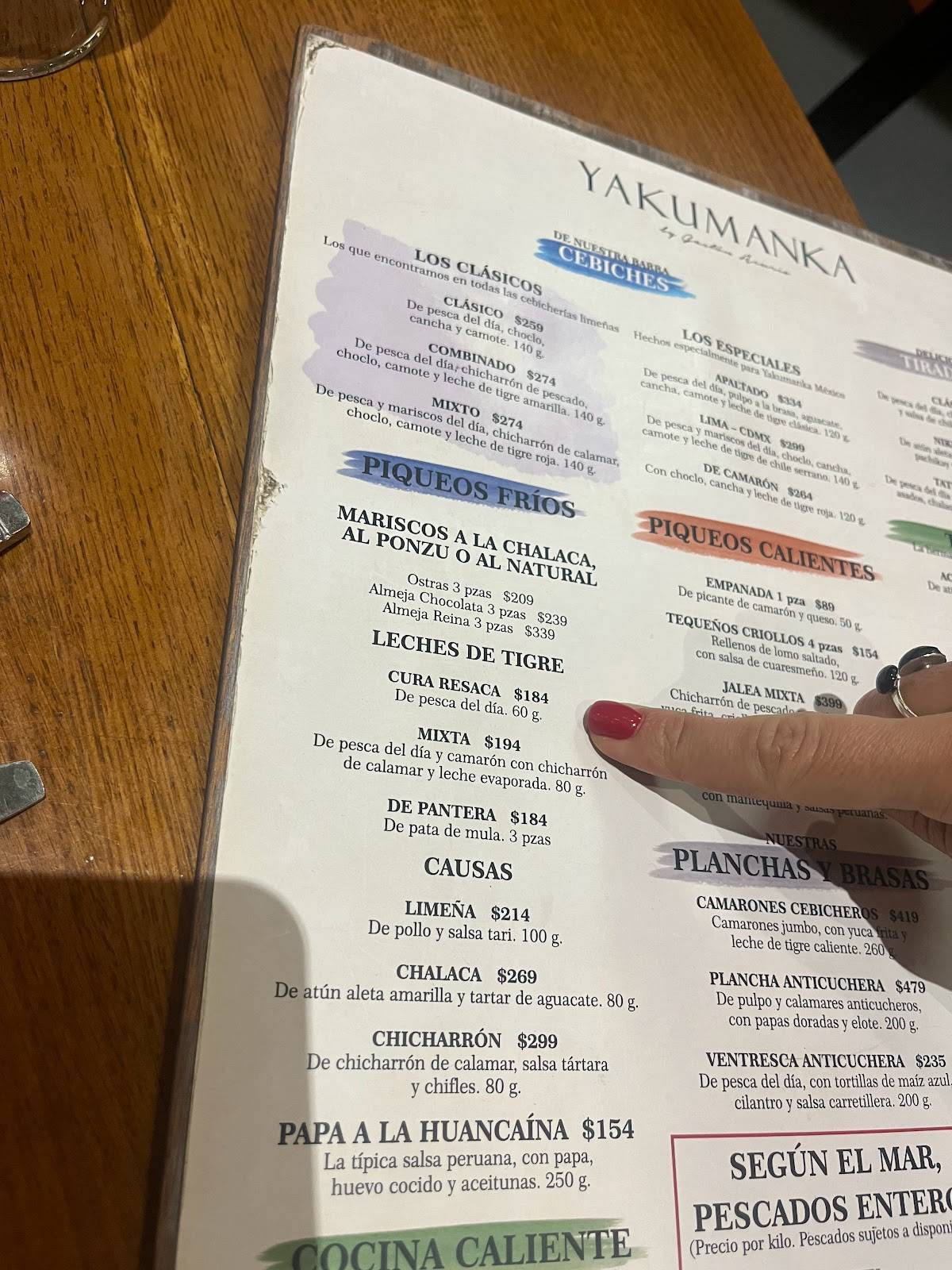 Carta del restaurante Yakumanka, Ciudad López Mateos