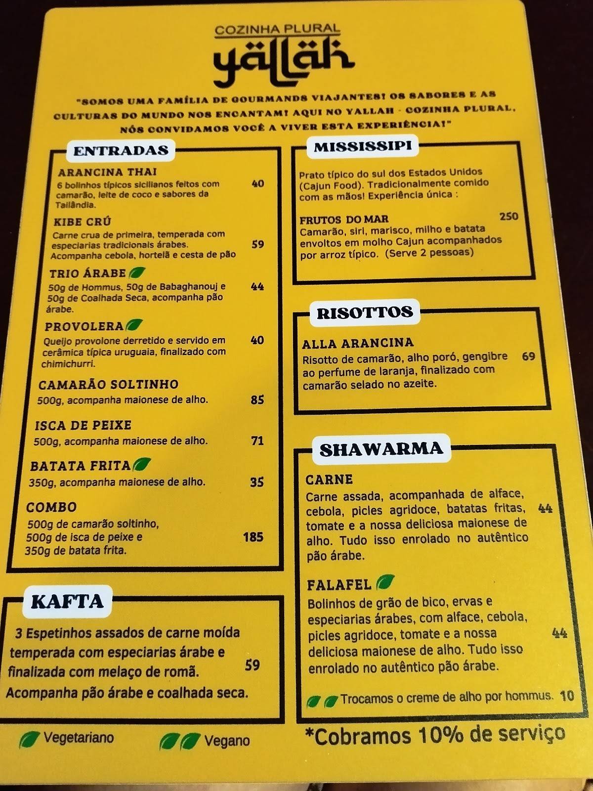 Menu at Yallah - Cozinha Plural restaurant, Piçarras