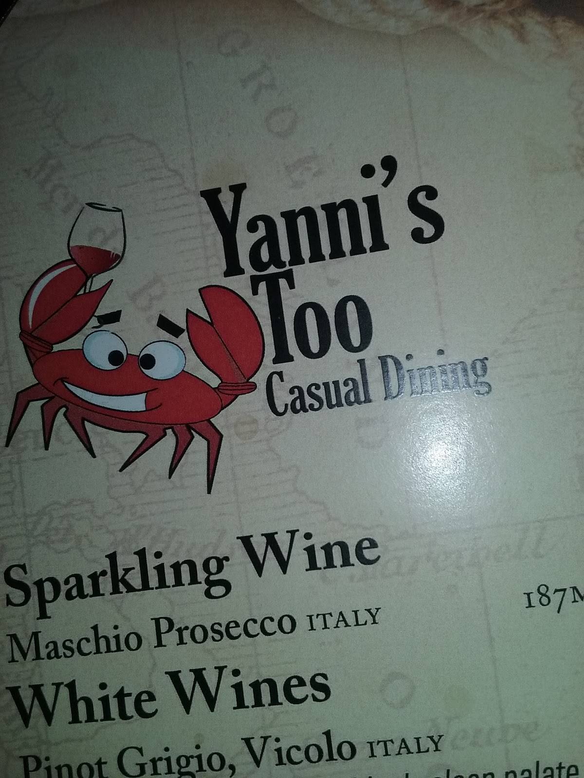 Menu at Yanni's Too restaurant, Coeymans
