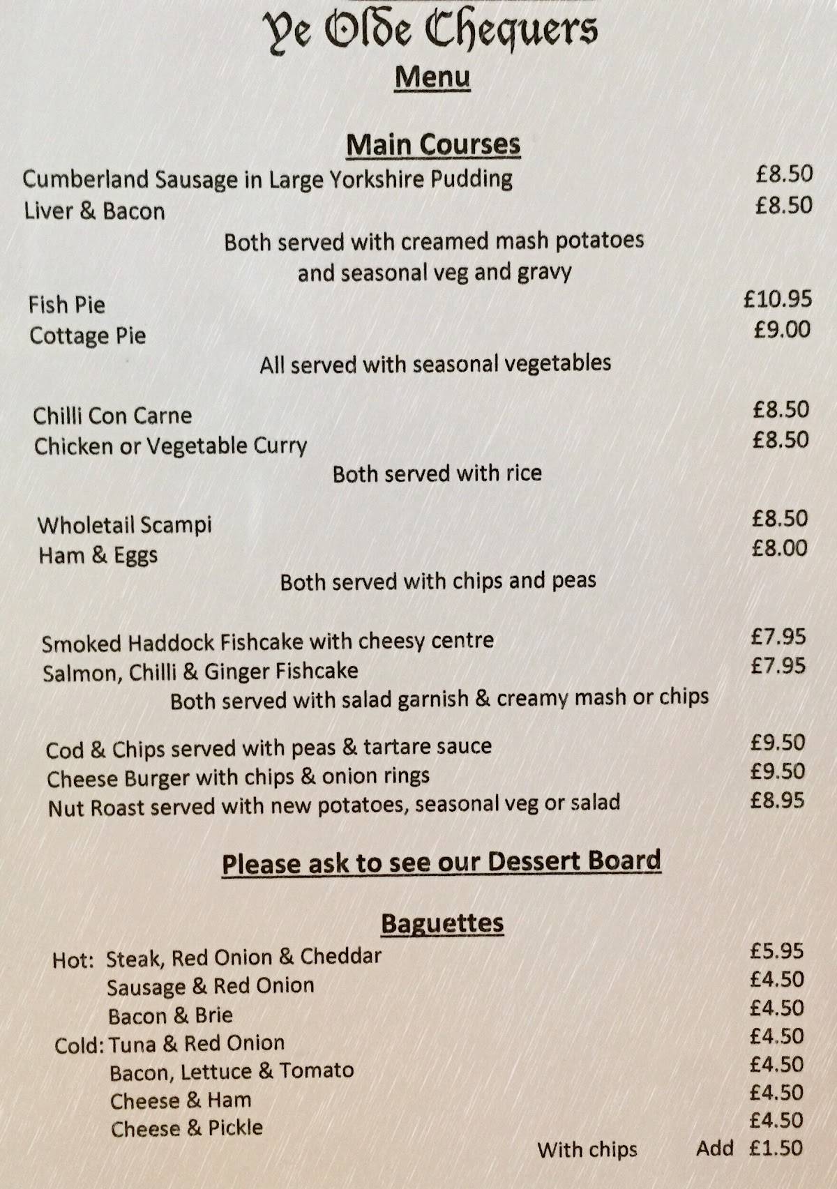 Menu at Ye Olde Chequers Inn pub & bar, Tonbridge