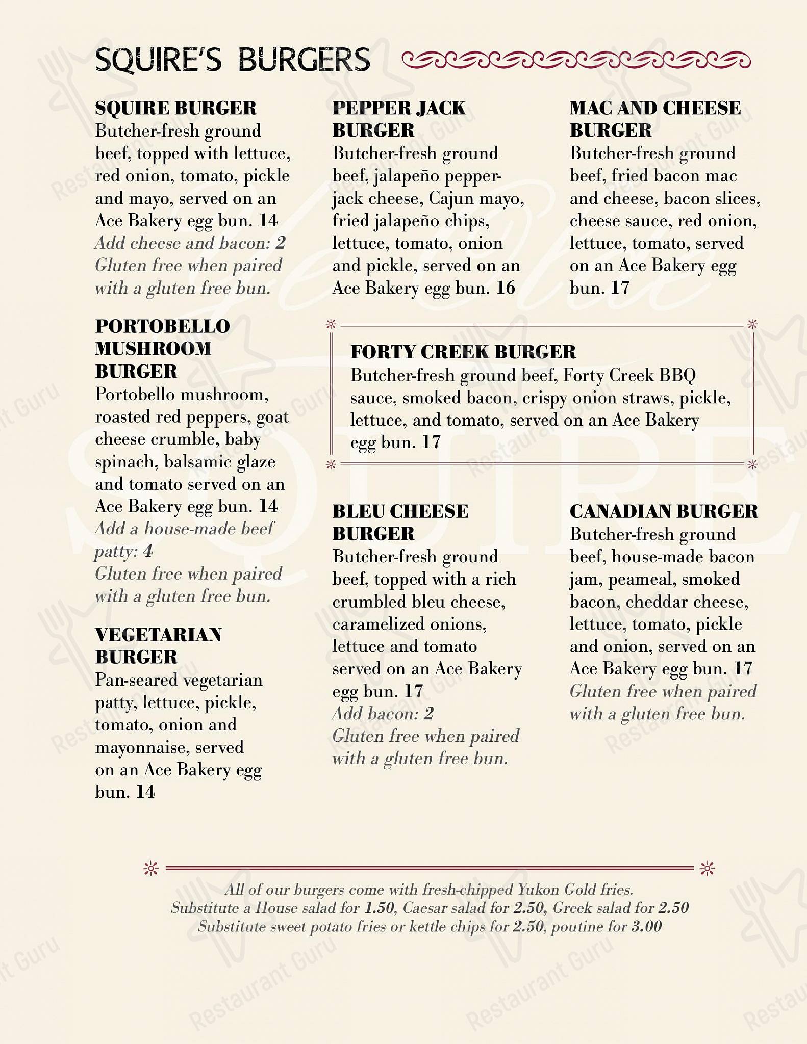 Menu at Ye Olde Squire Welland pub & bar, Welland, Seaway Mall