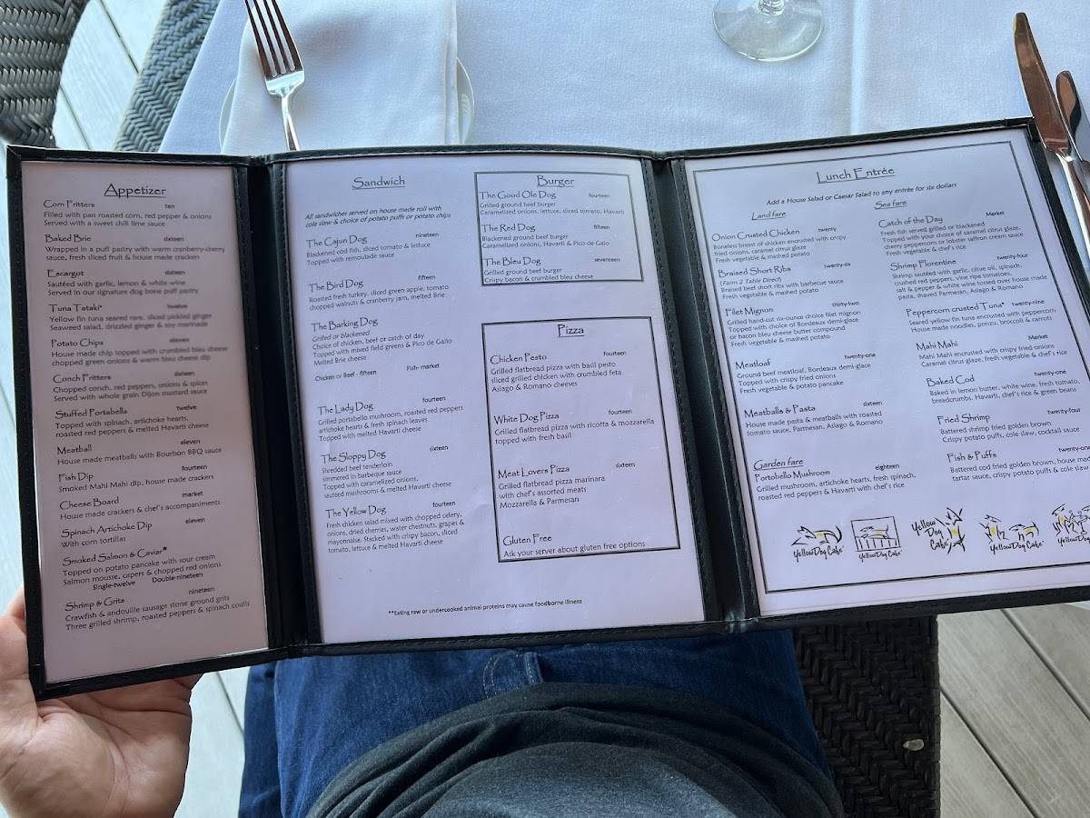 Menu at Yellow Dog Cafe, Malabar