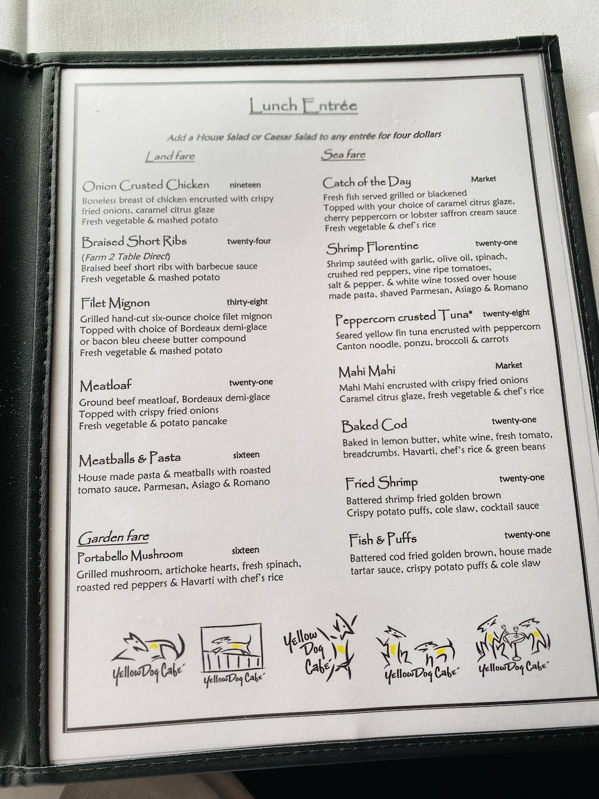 Menu at Yellow Dog Cafe, Malabar