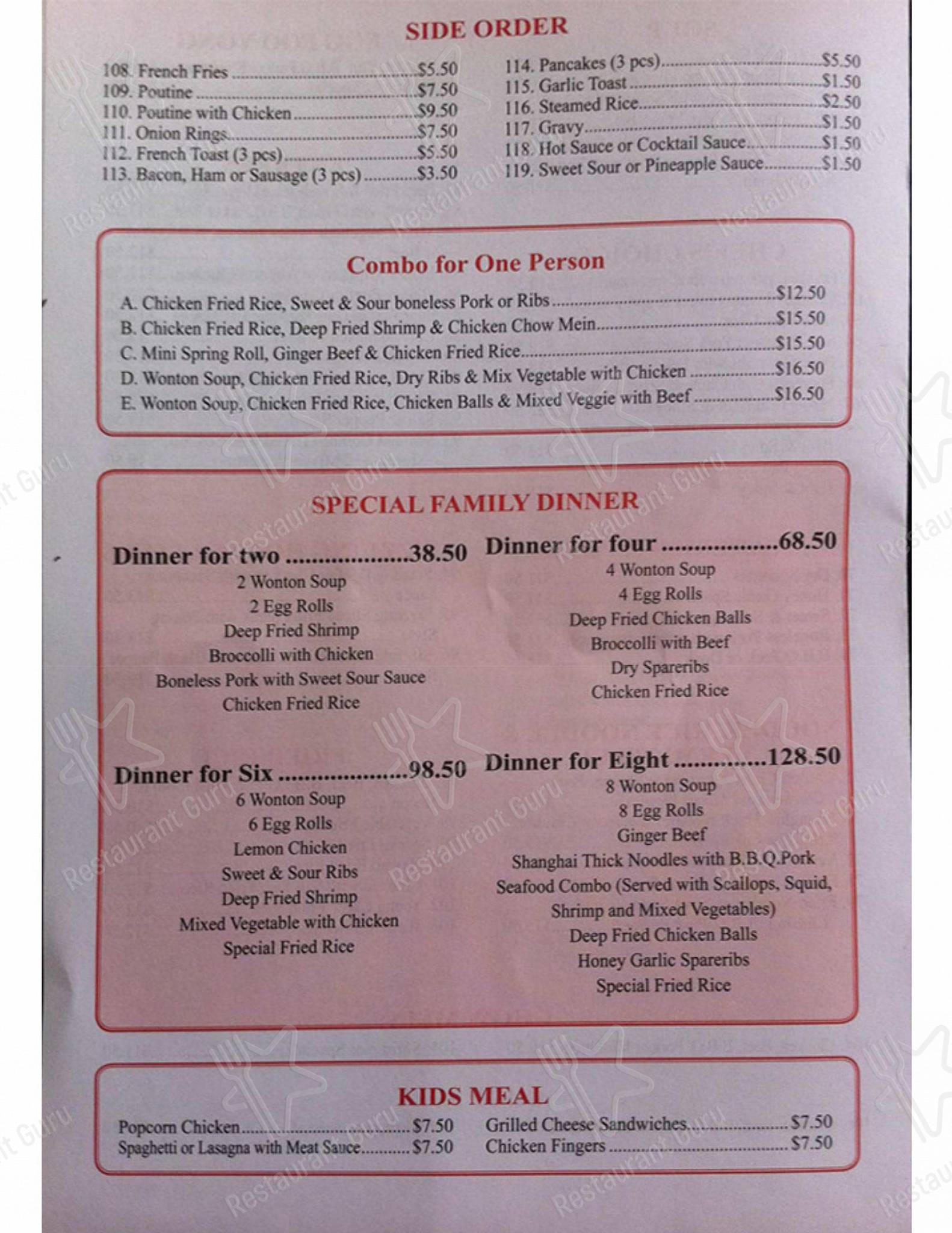 Menu at Mark's Family Restaurant, Yellowknife