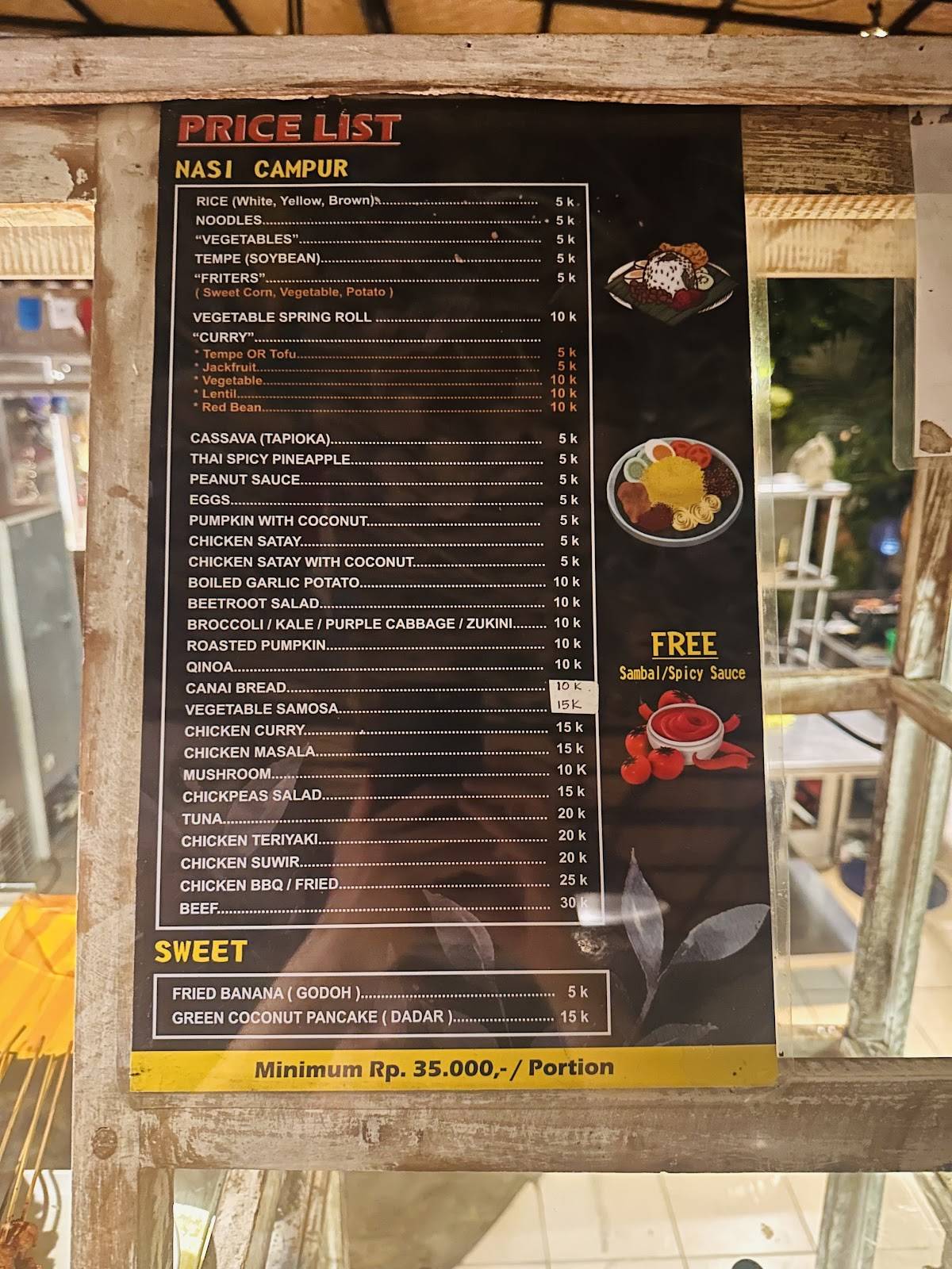 Menu at Yeye's Warung & Gift Shop restaurant, Pecatu