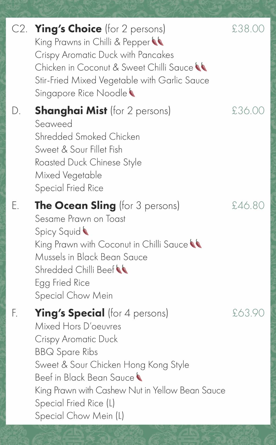 Menu at Ying Oriental Home Gourmet fast food, Witham