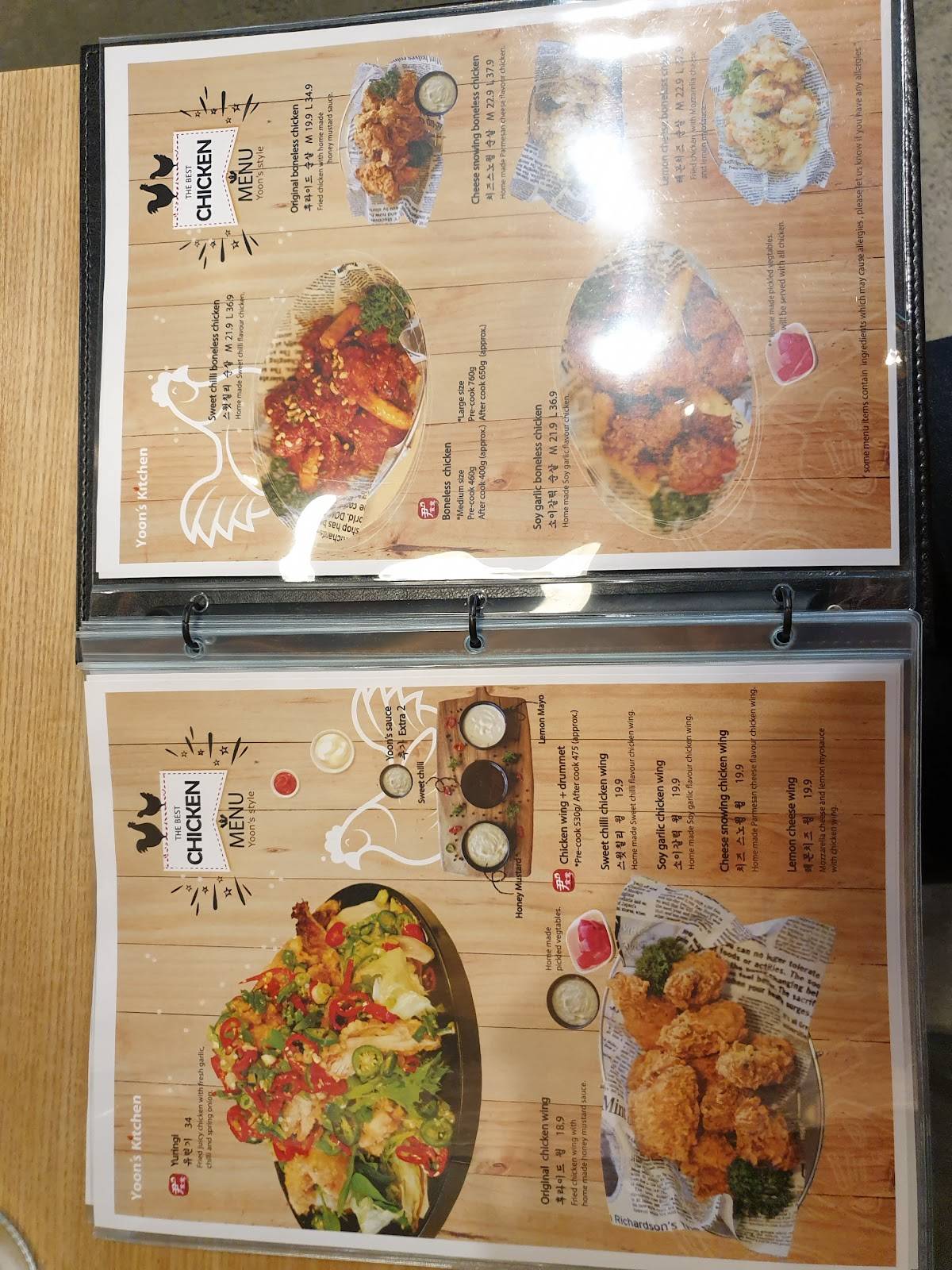 Menu at Uncle Yoon Korean restaurant, Melbourne