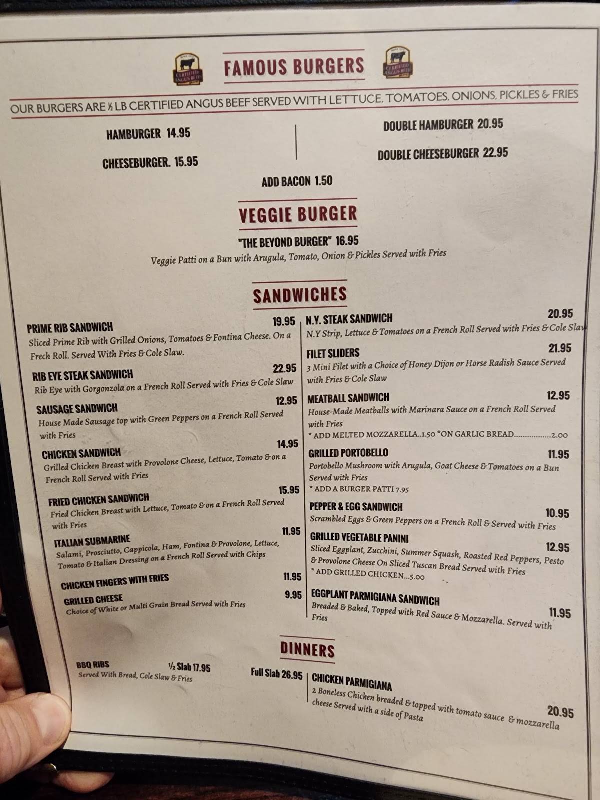 Menu at York Tavern pub & bar, Oak Brook