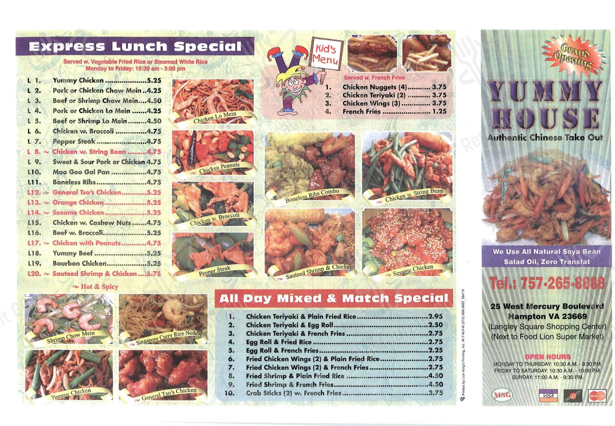 Menu at Yummy House, Hampton