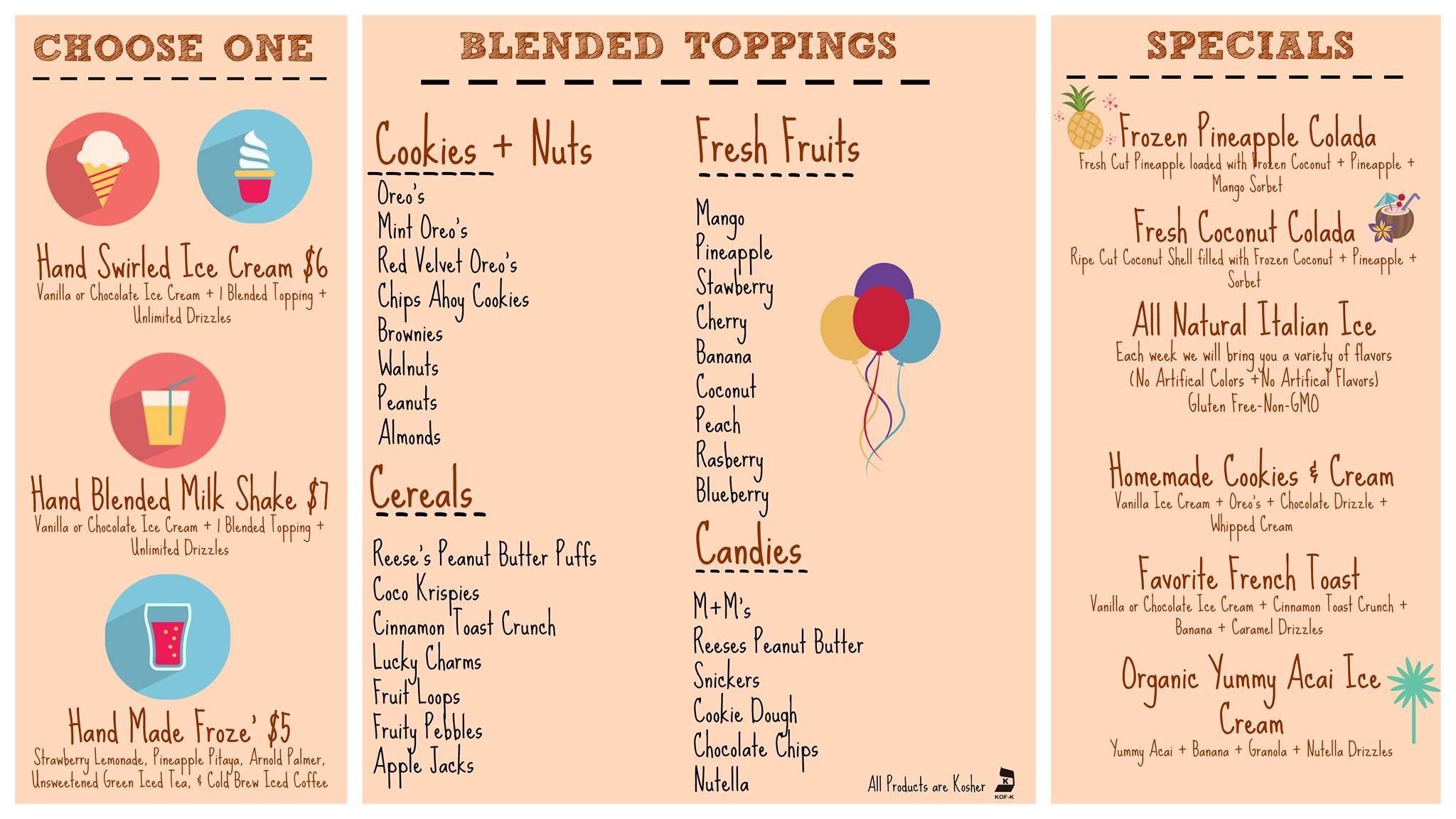 Menu at Yummy Ice Cream, Garwood