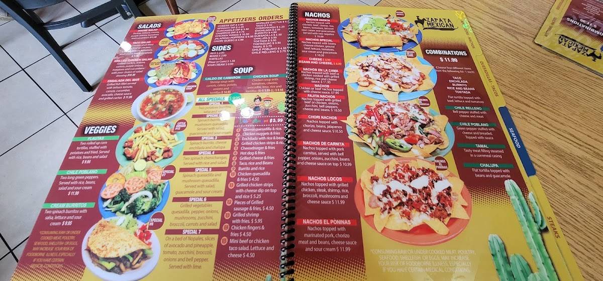 Menu at Zapata Mexican Restaurant, Hendersonville