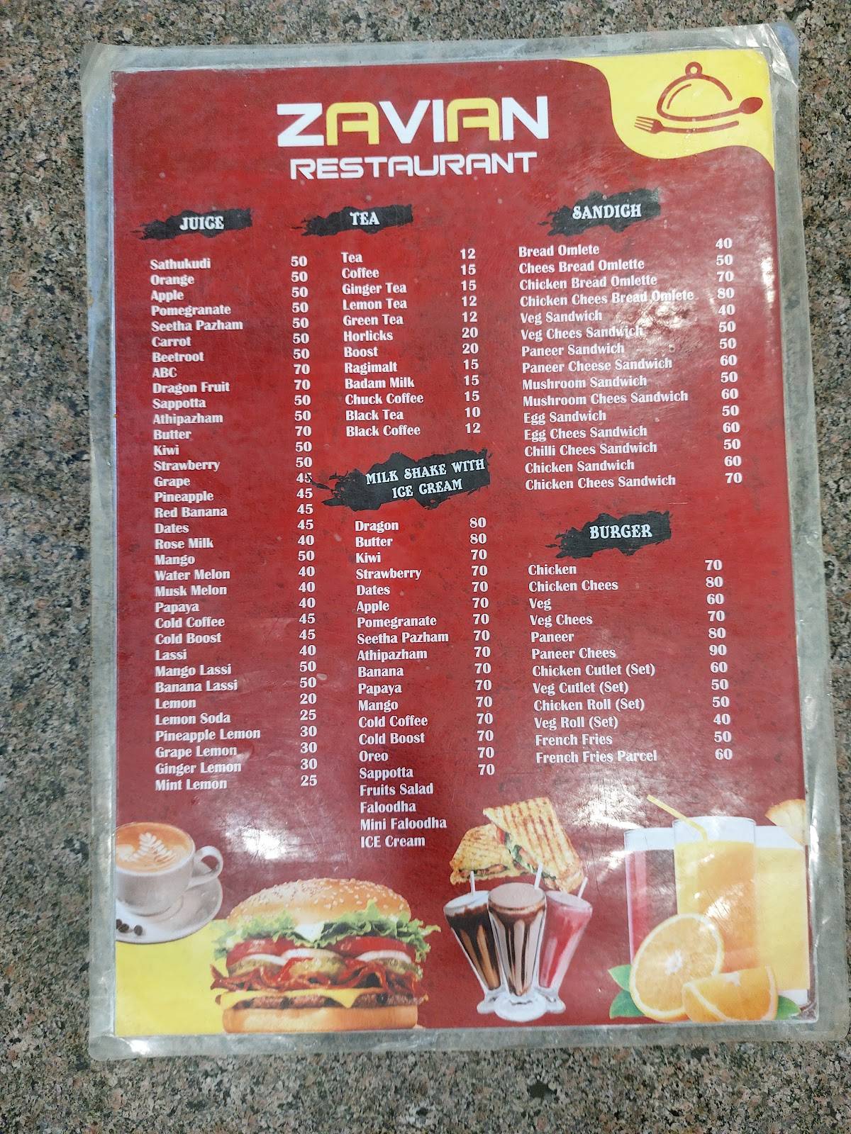 Menu at Zavian Restaurant, Ramapuram