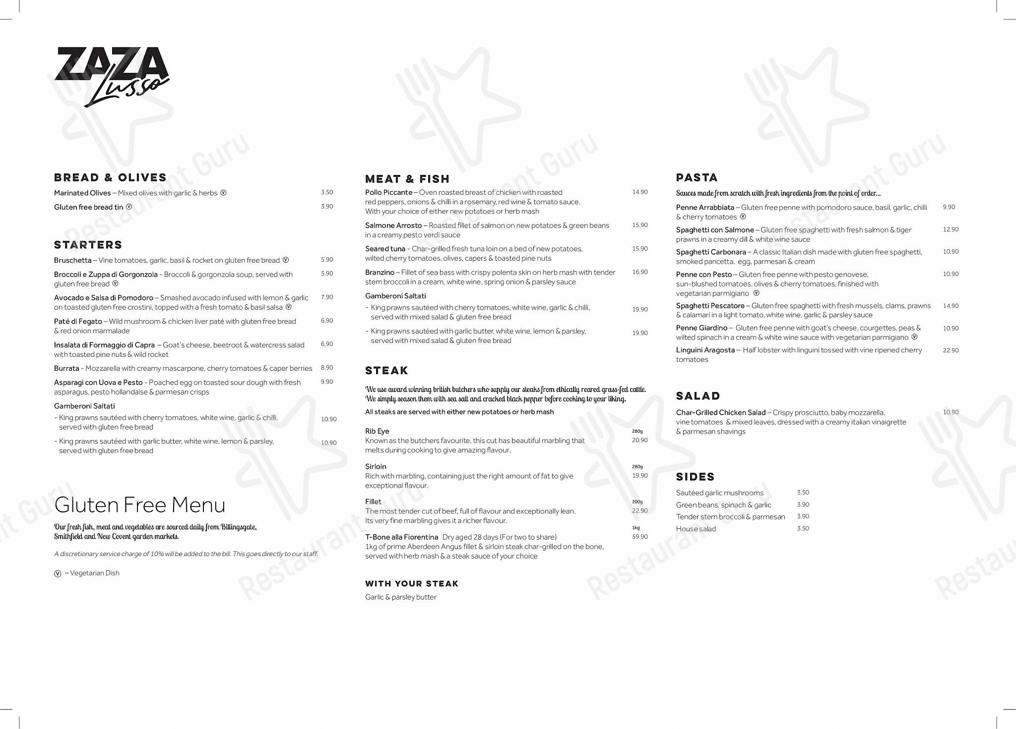 Menu at Zaza restaurant, Amersham