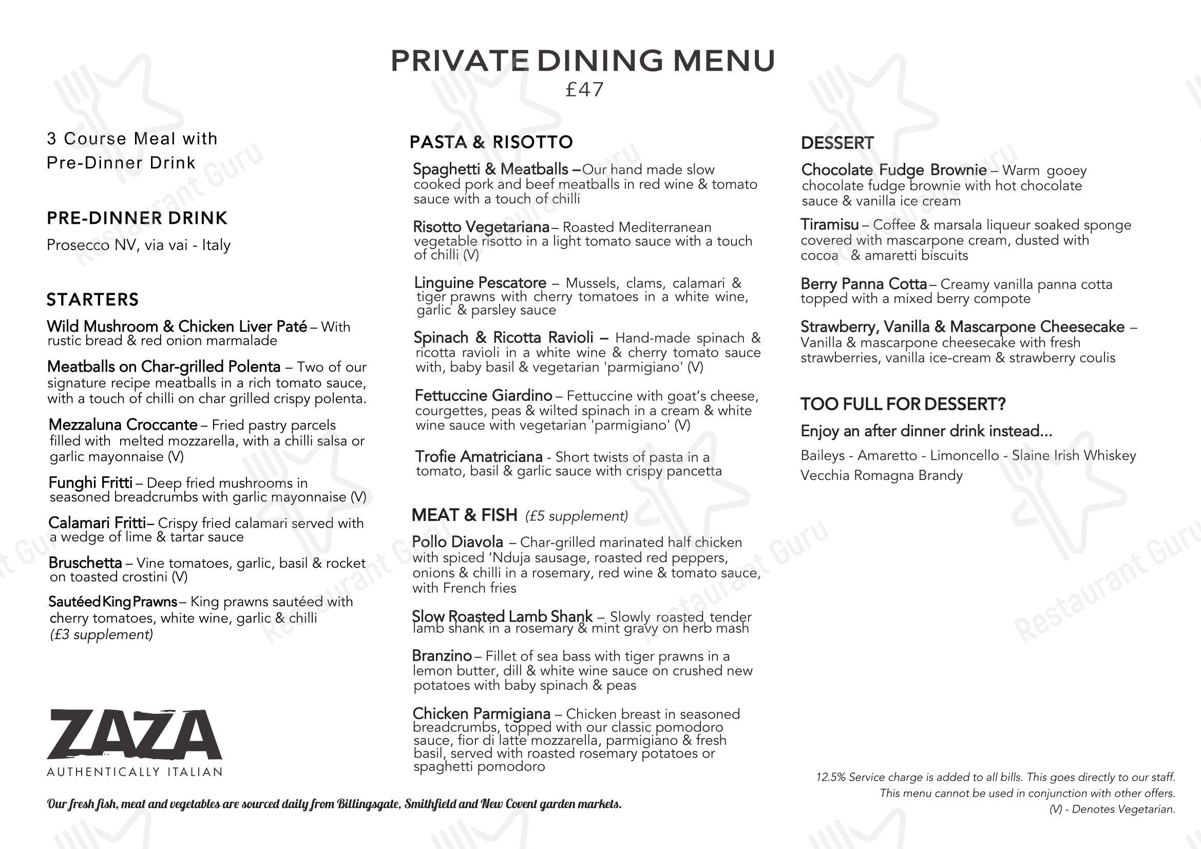 Menu at Zaza restaurant, Amersham