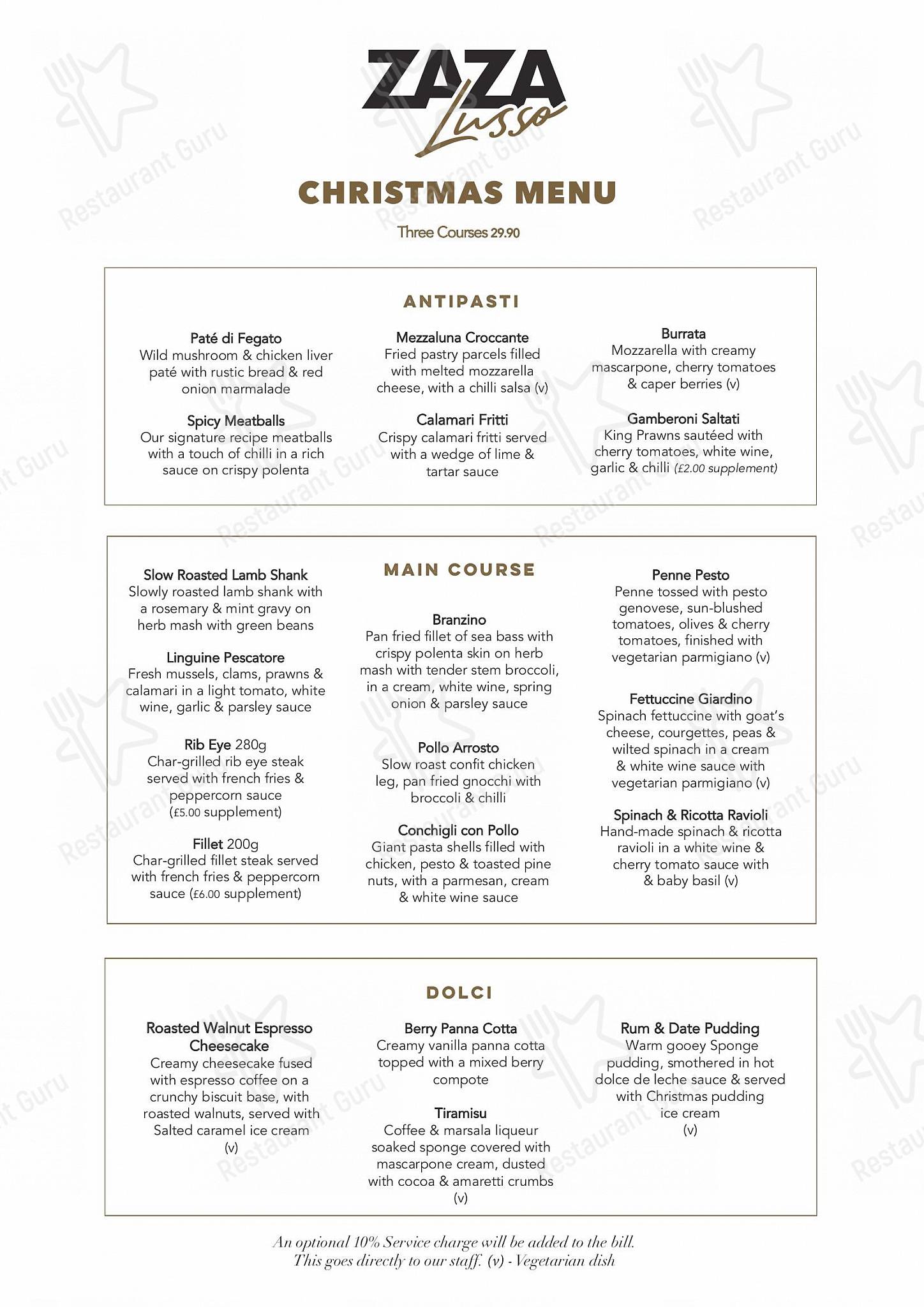 Menu at Zaza restaurant, Amersham