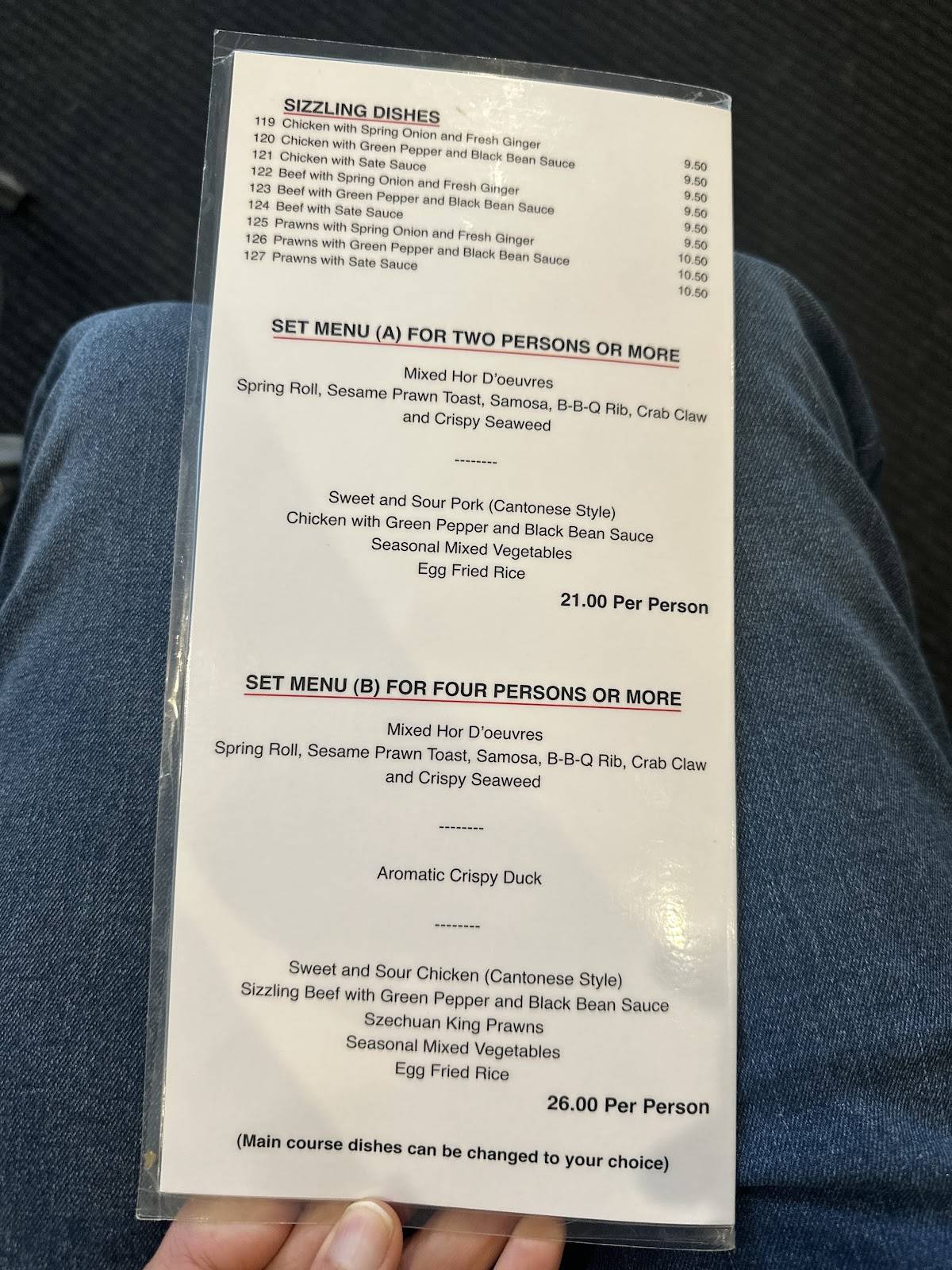 Menu at Zenna restaurant, Pontesbury