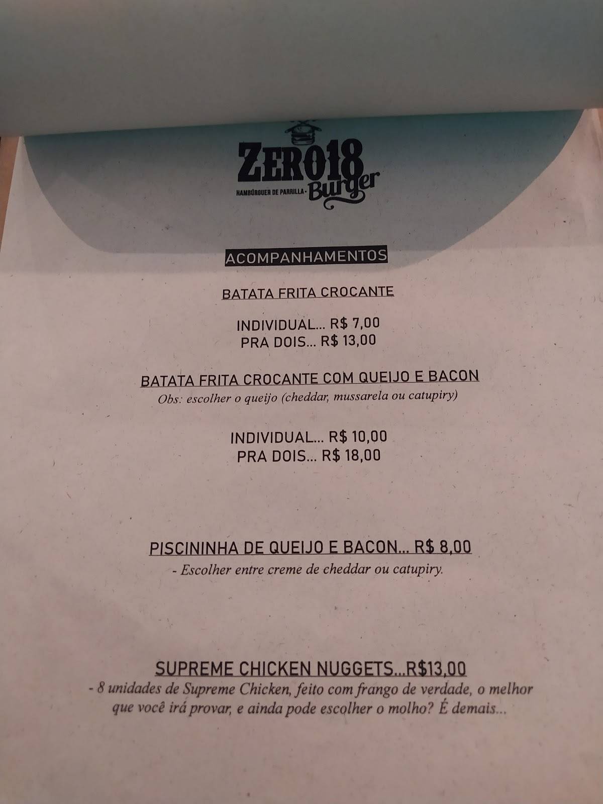 Menu em Zero18 Burger restaurante, Presidente Prudente