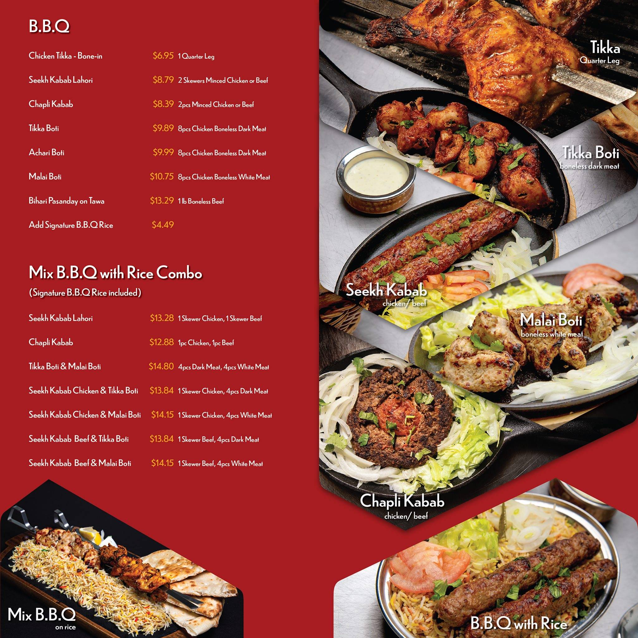 Menu at Ziafat restaurant, Mississauga