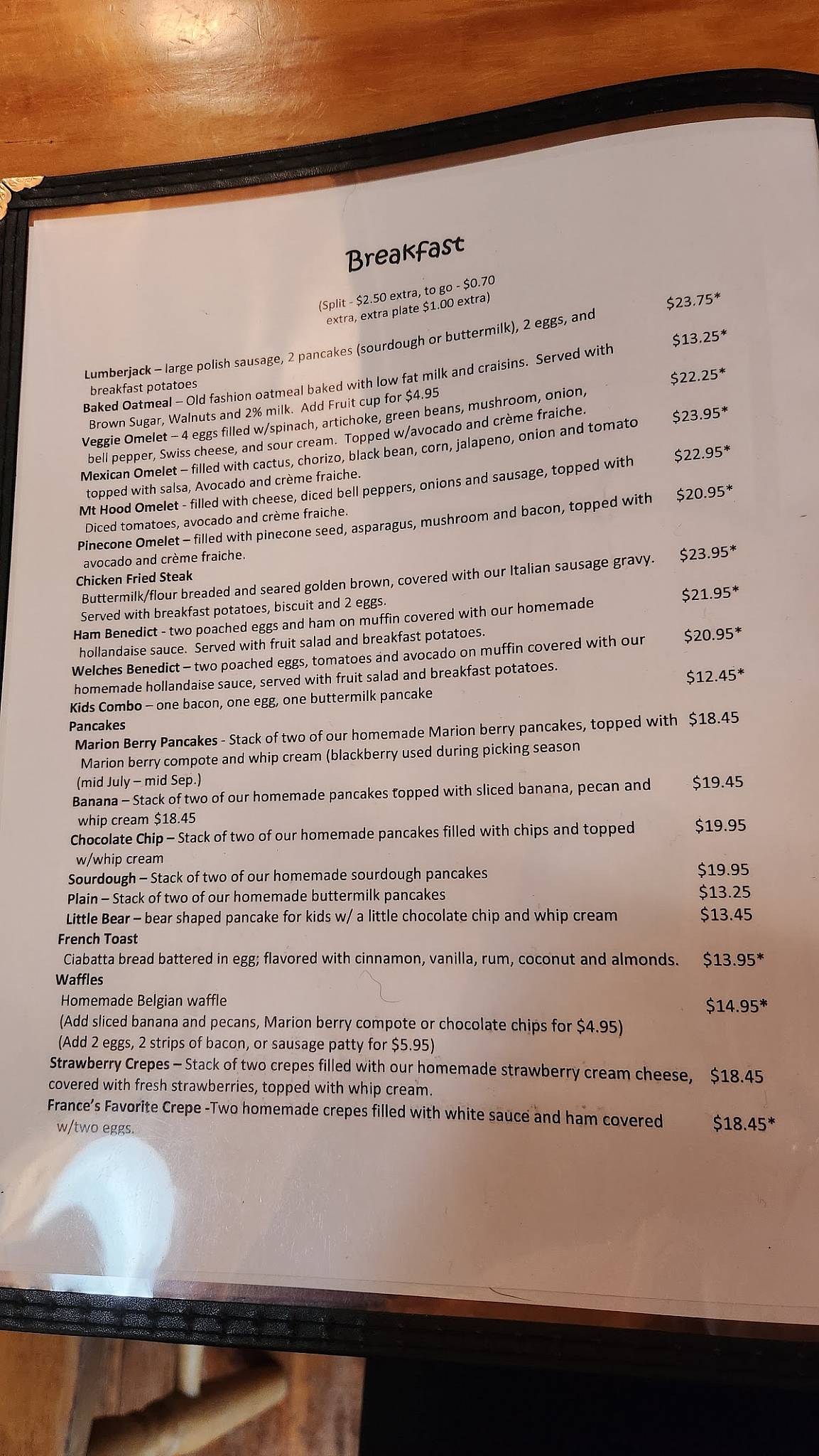 Menu at Zigzag Mountain Cafe, Mount Hood Village