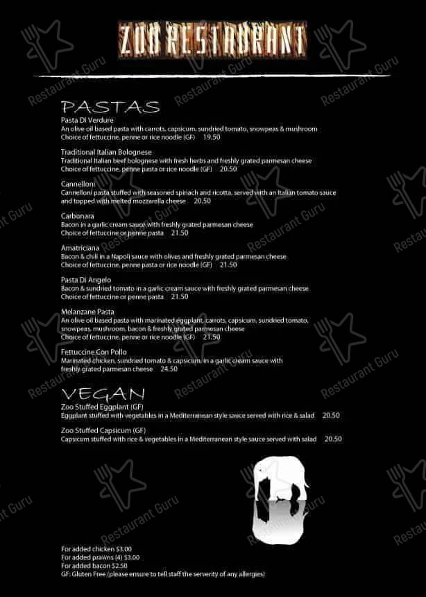 Menu at Zoo Restaurant, Bundaberg Central, 14A Maryborough St
