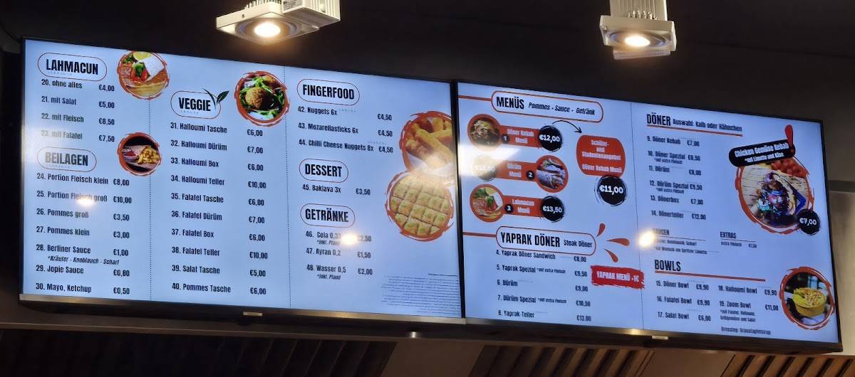 Menu at Zoom Döner restaurant, Dortmund