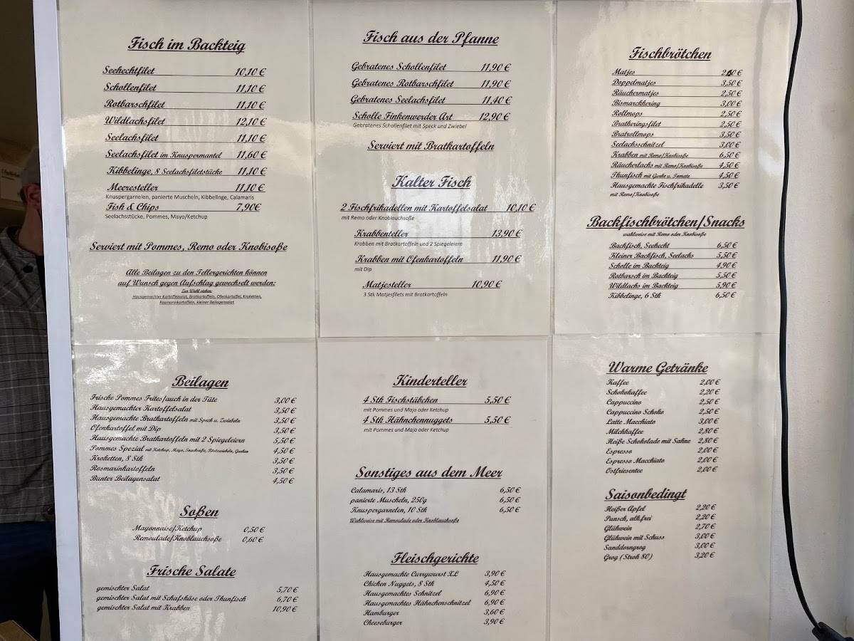 Speisekarte von Zum Backfisch restaurant, Norden, Norddeicher Straße 231