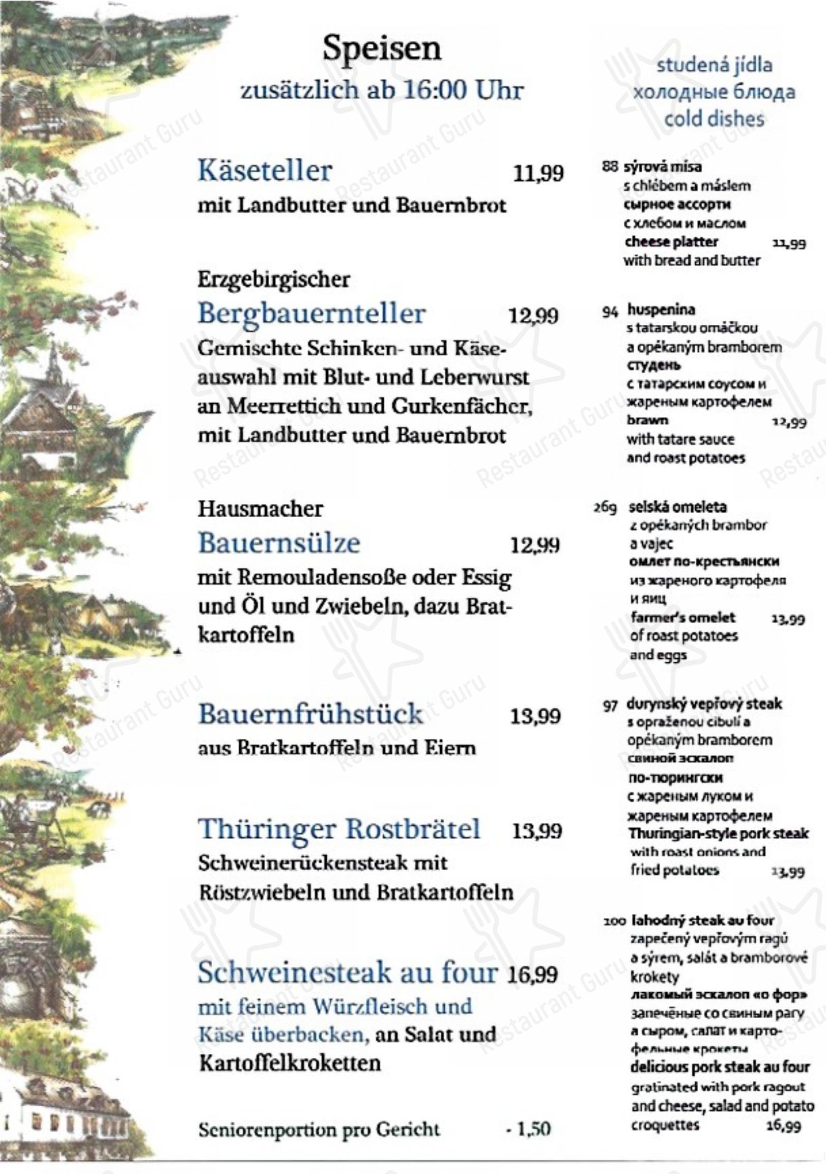 Speisekarte von Zum Erzgebirge restaurant, Altenberg