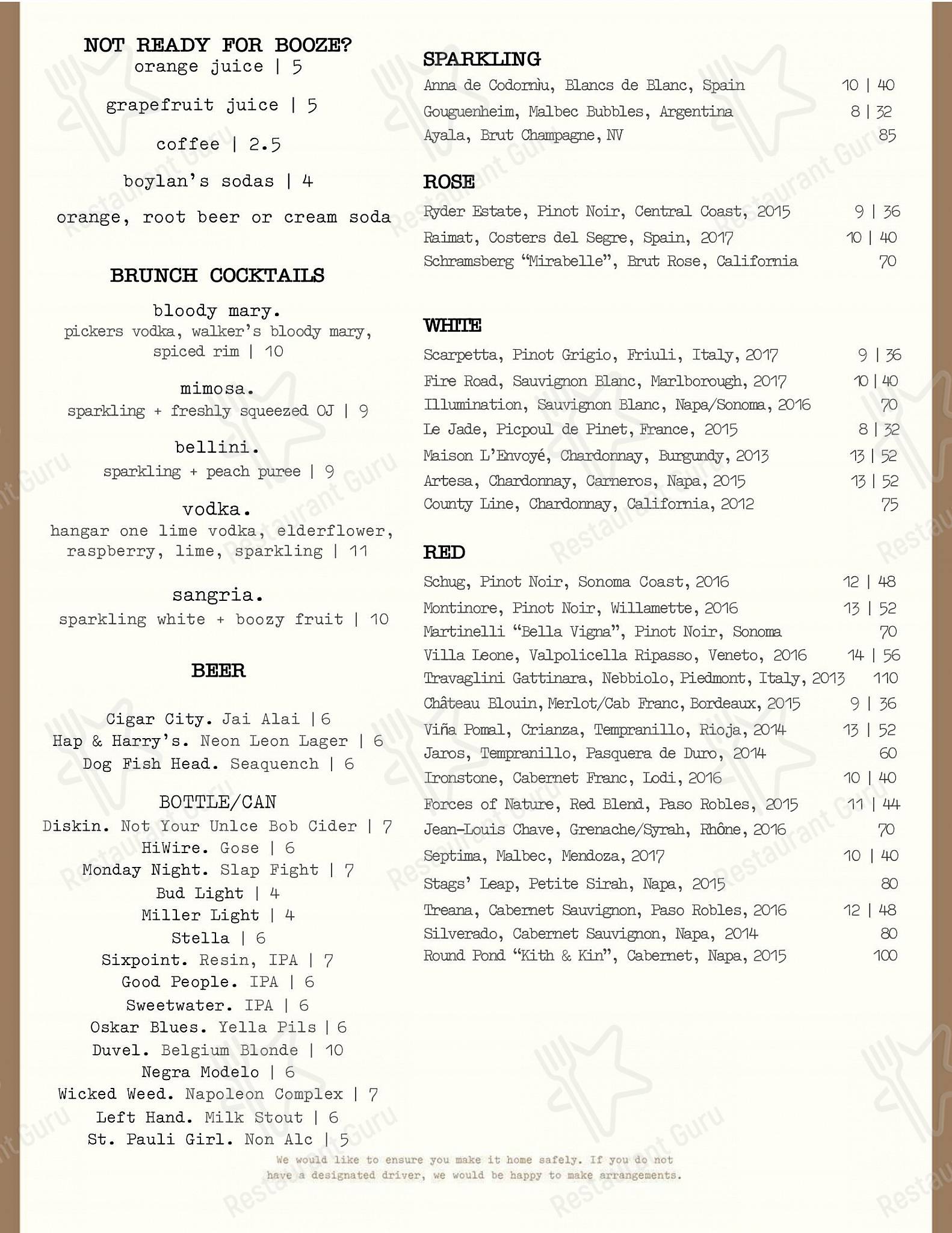Menu at answer. restaurant, Nashville