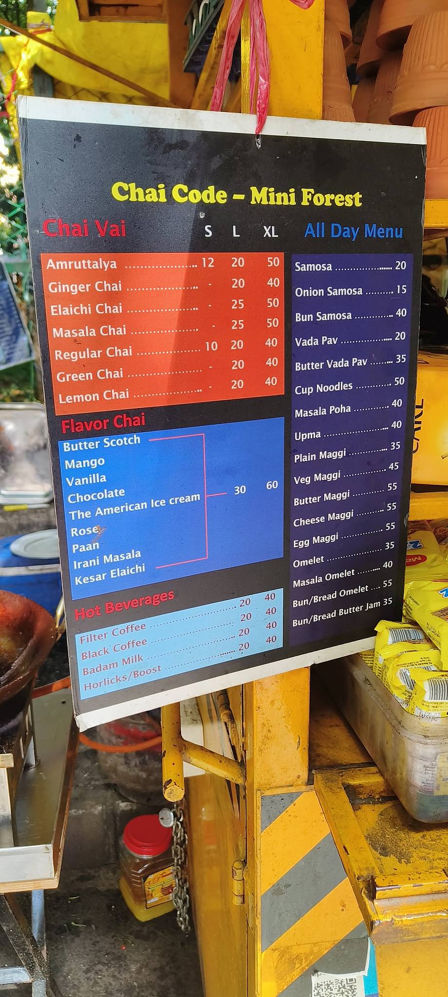Menu at chai code, Bengaluru