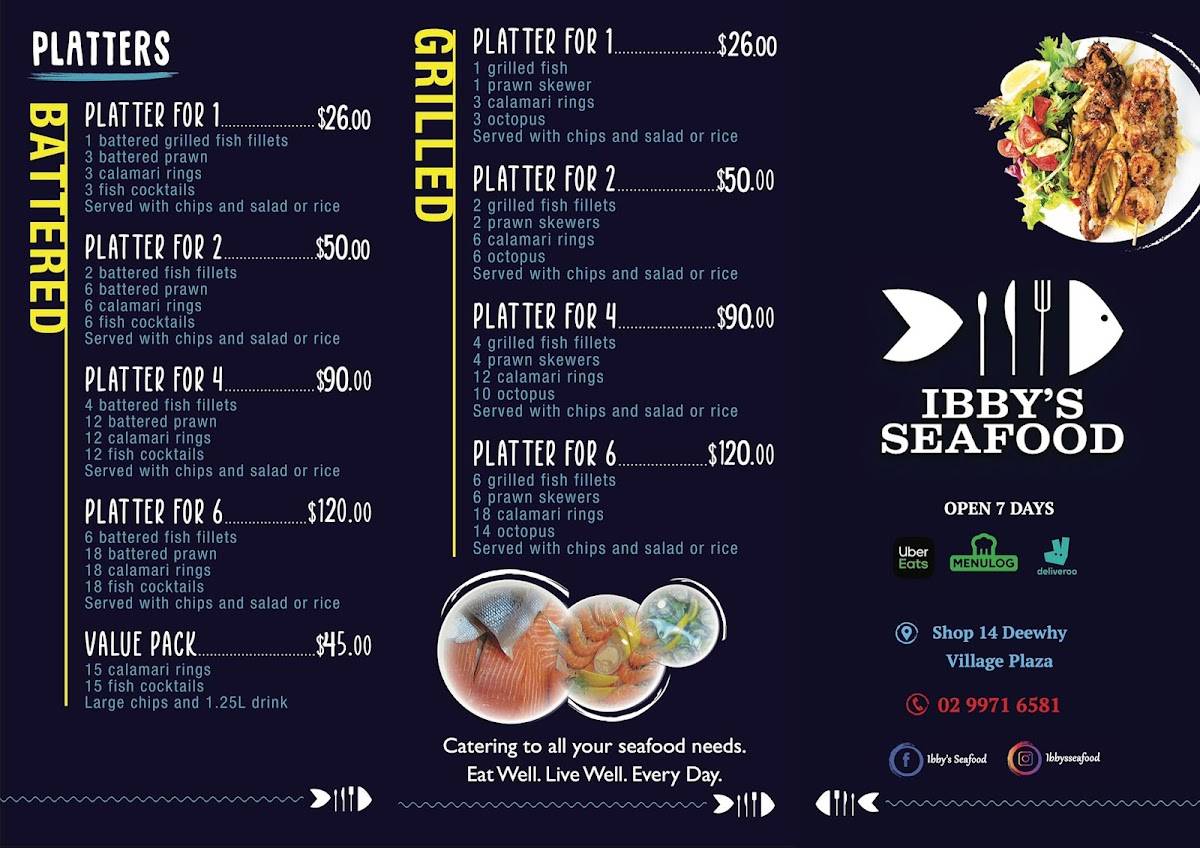 Menu at ibby's seafood restaurant, Dee Why