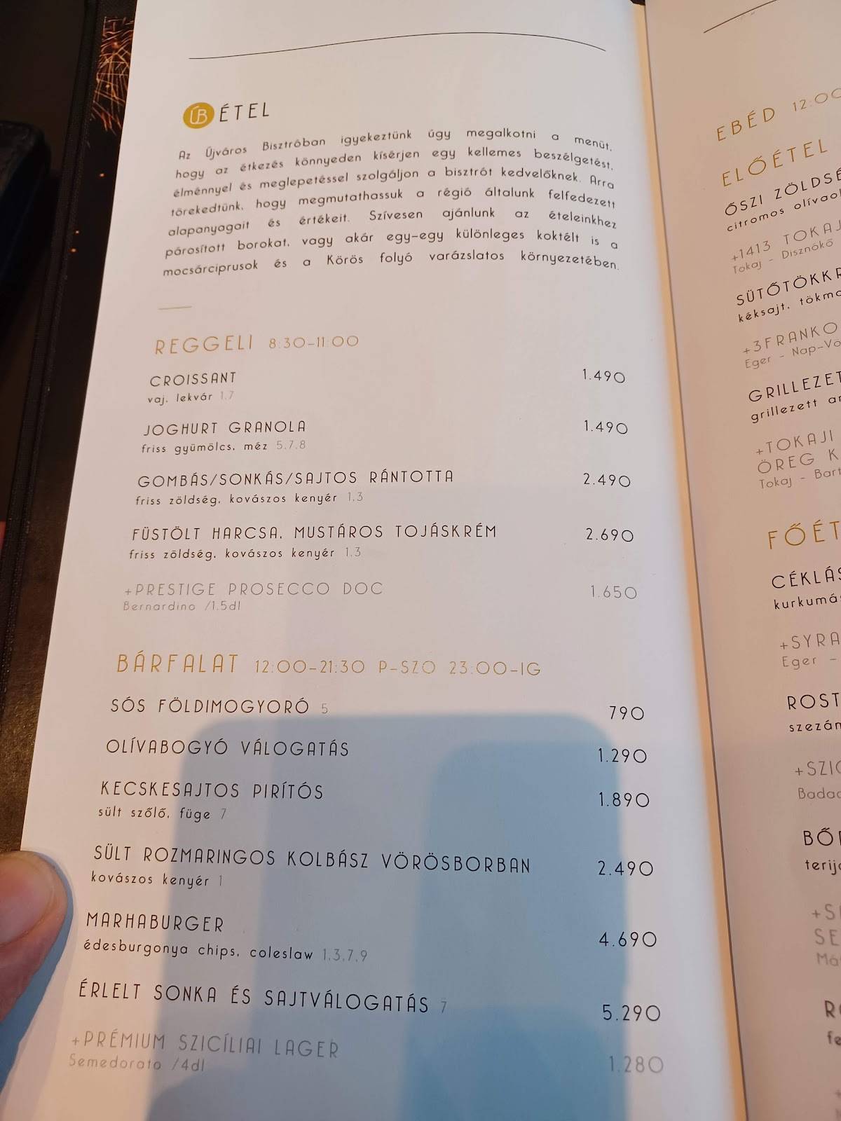 Carta del restaurante Újváros Bisztró, Szarvas
