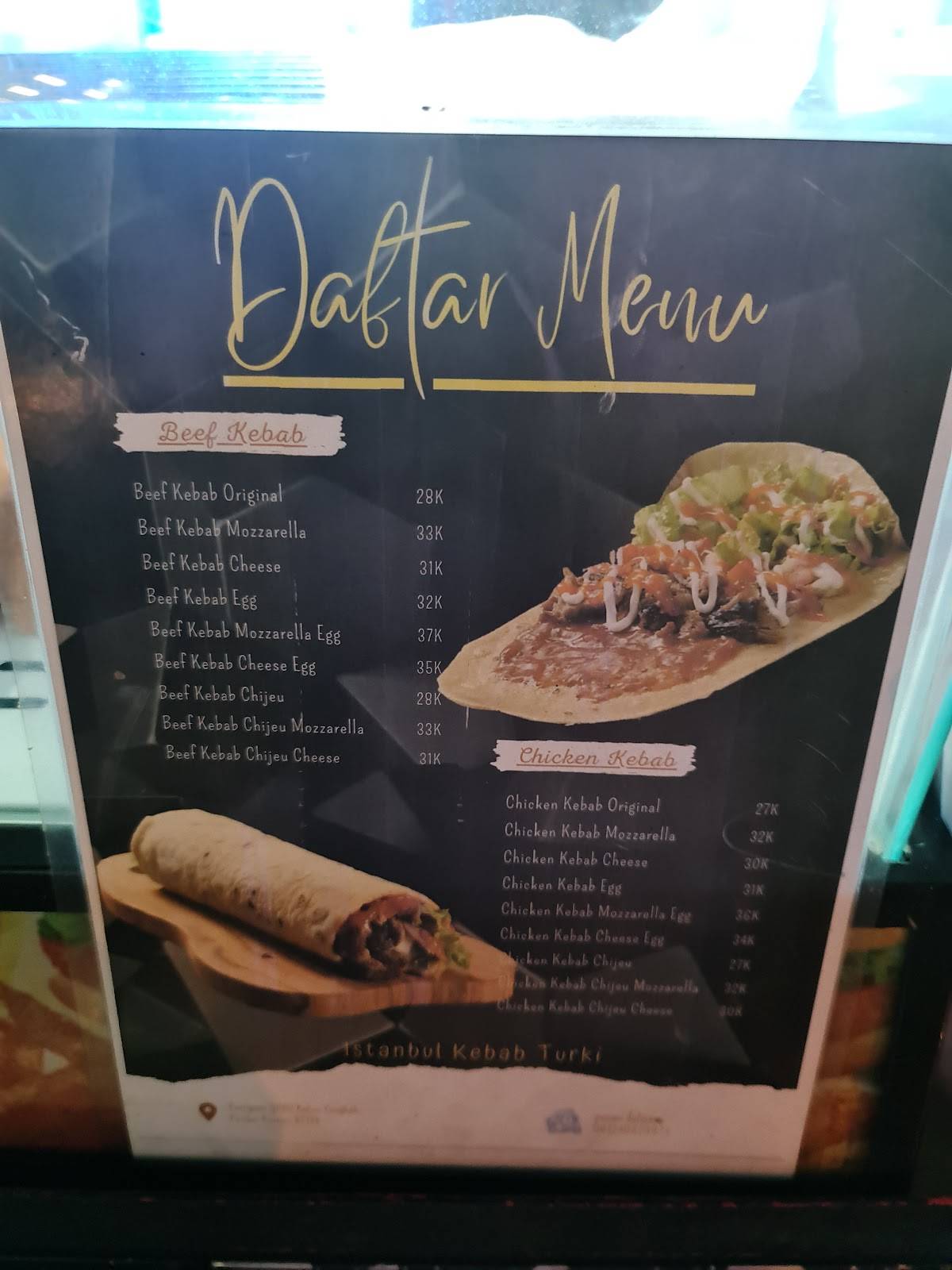 Menu at kebab istanbul cafe, Teluk Ambon