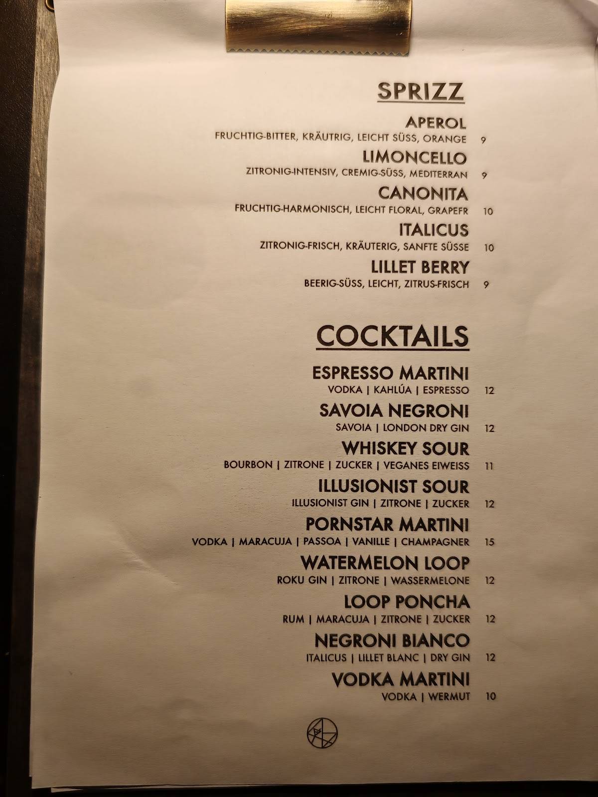 Menu at loop rooftop bar, Chemnitz