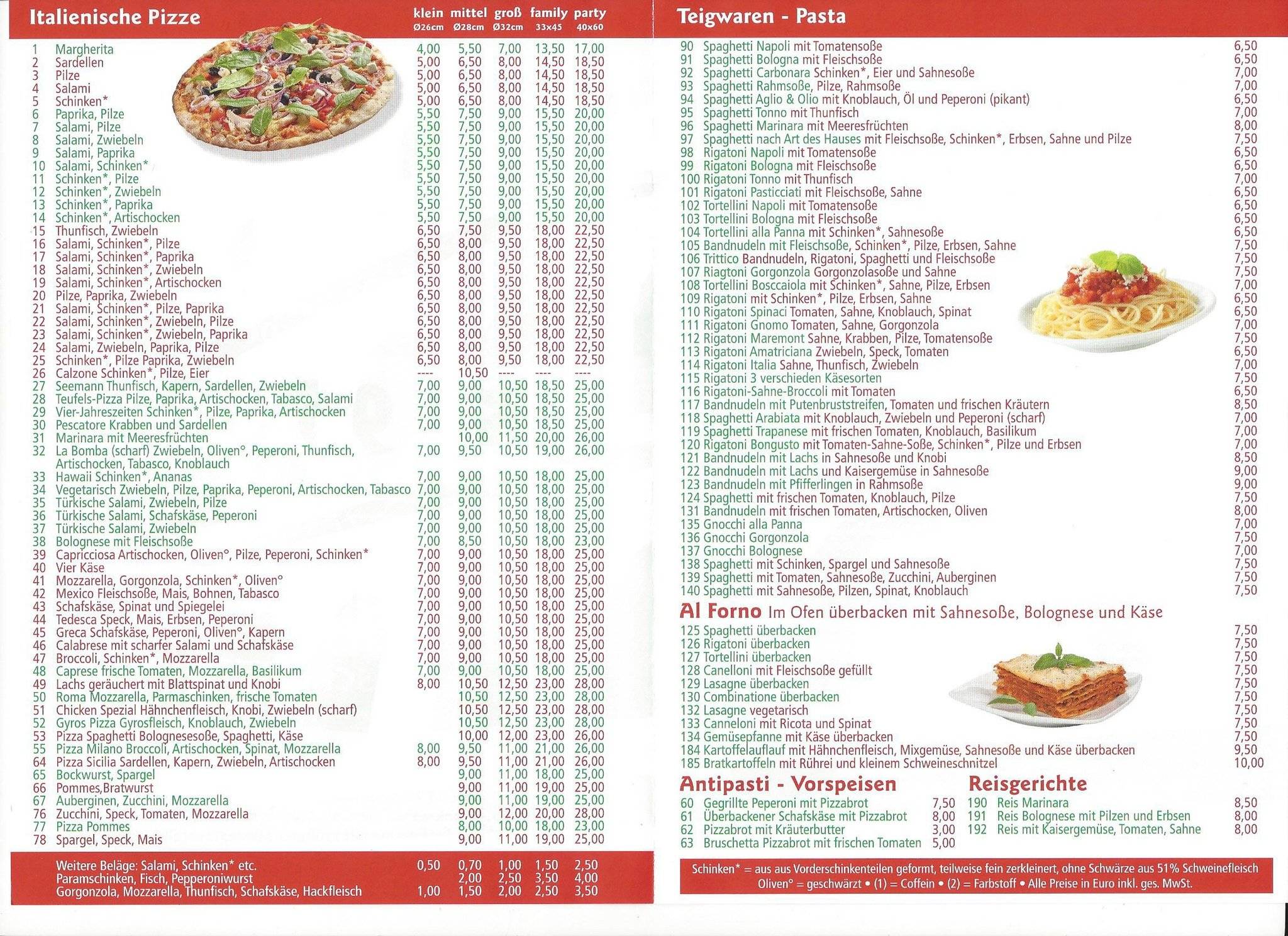 Speisekarte von ludwigshafen oppau pizza, Ludwigshafen am Rhein