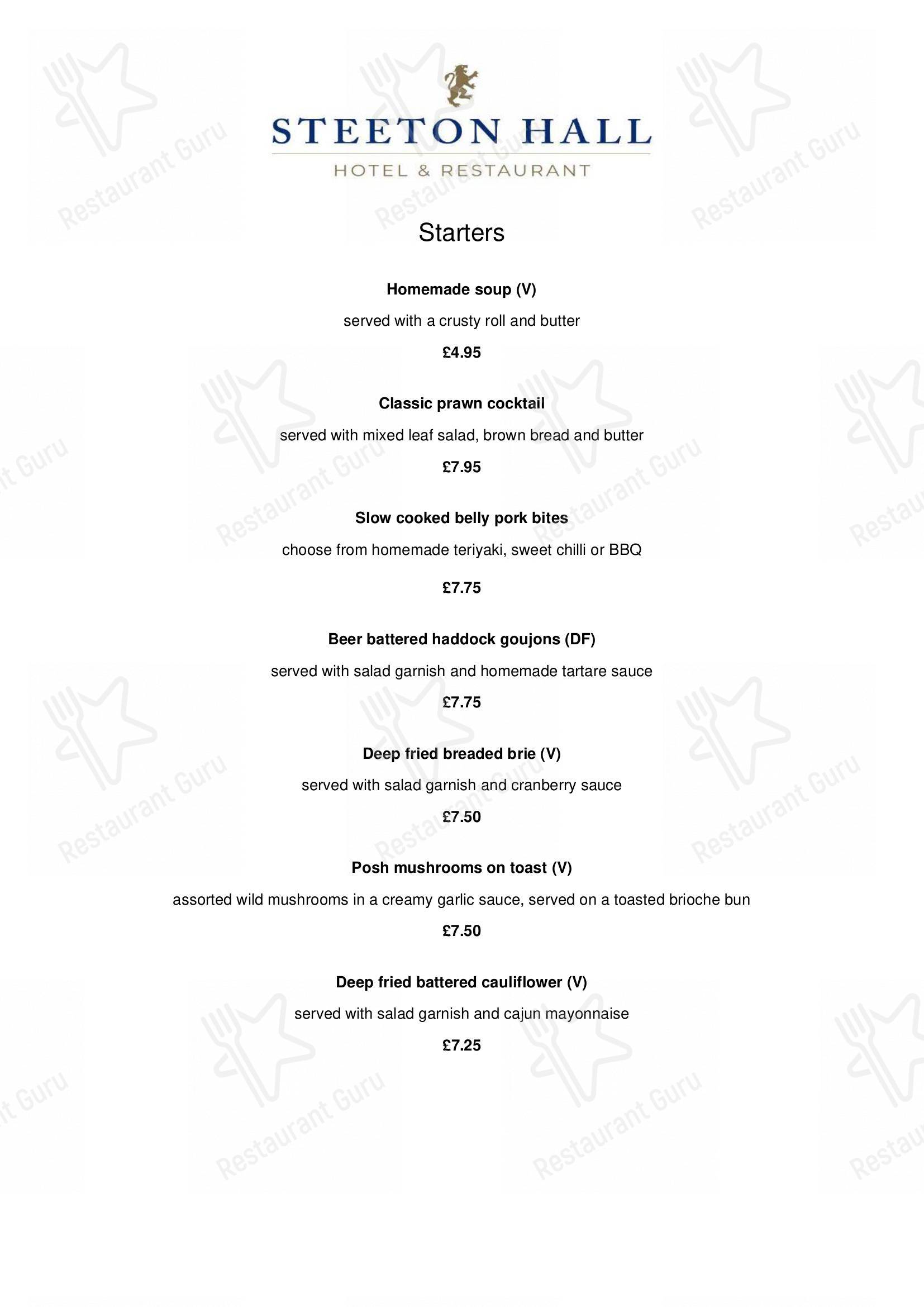 Menu at Steeton Hall Hotel & Restaurant, Keighley