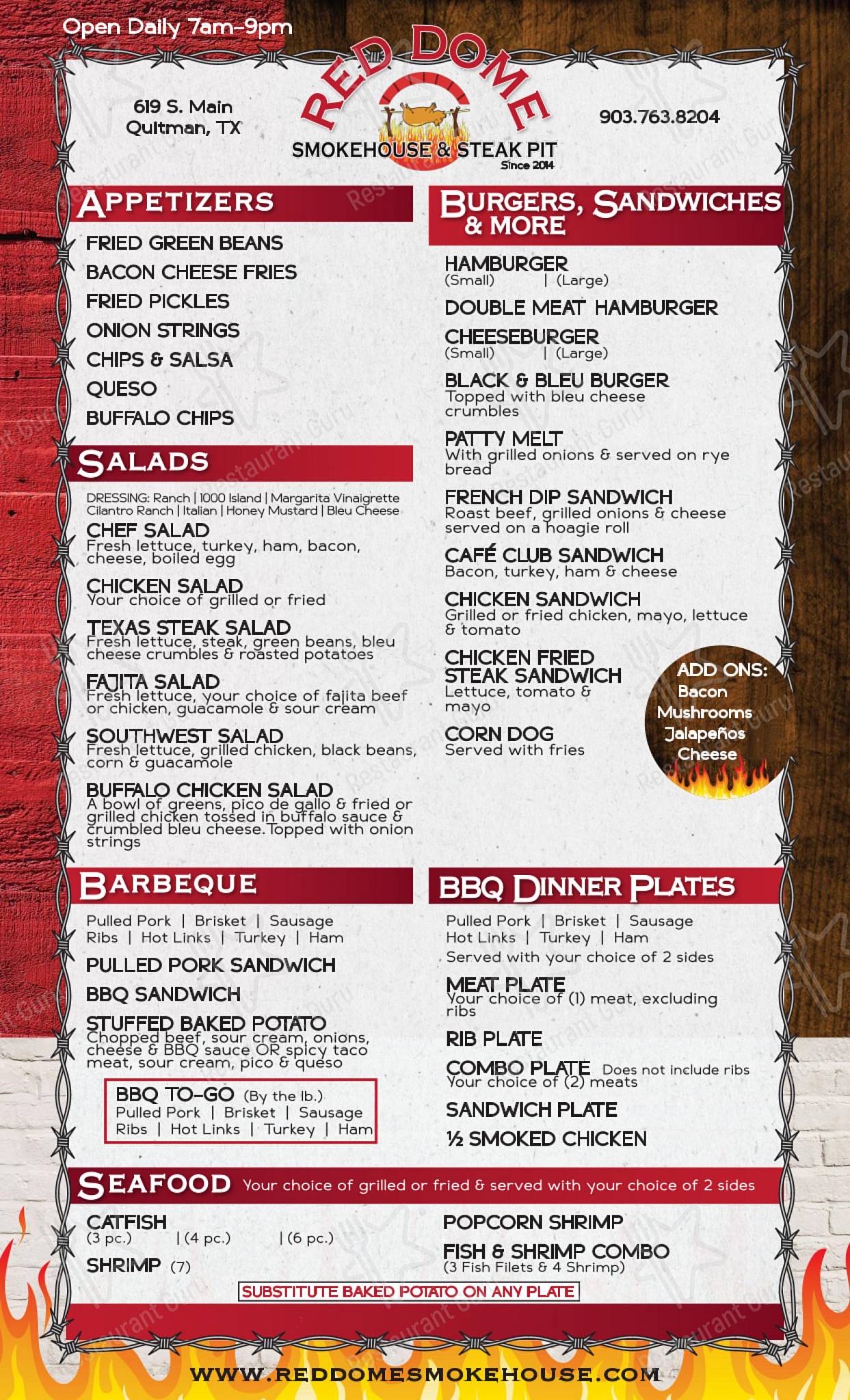 Menu at Red Dome Smokehouse steakhouse, Quitman