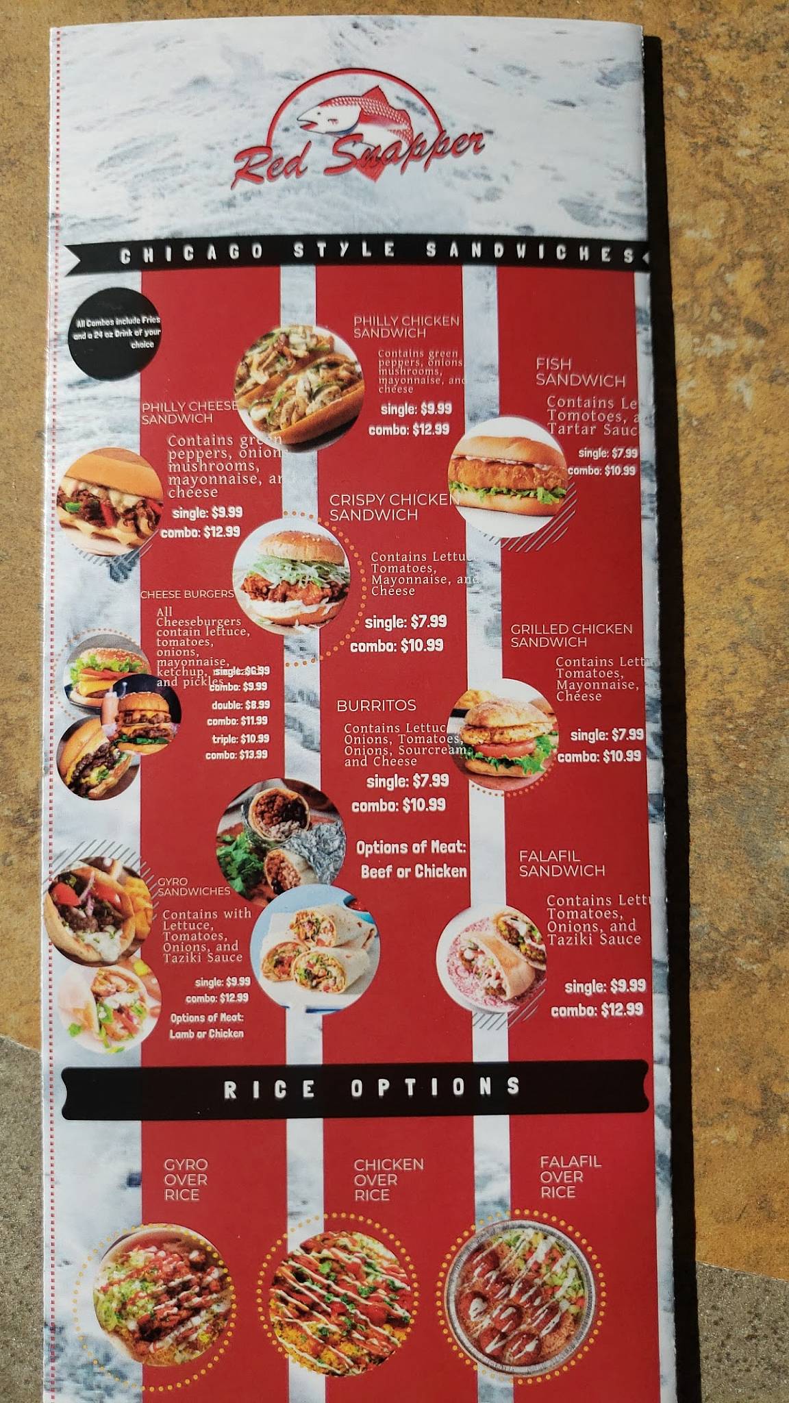 Menu at red snapper fish & chicken restaurant, Hapeville