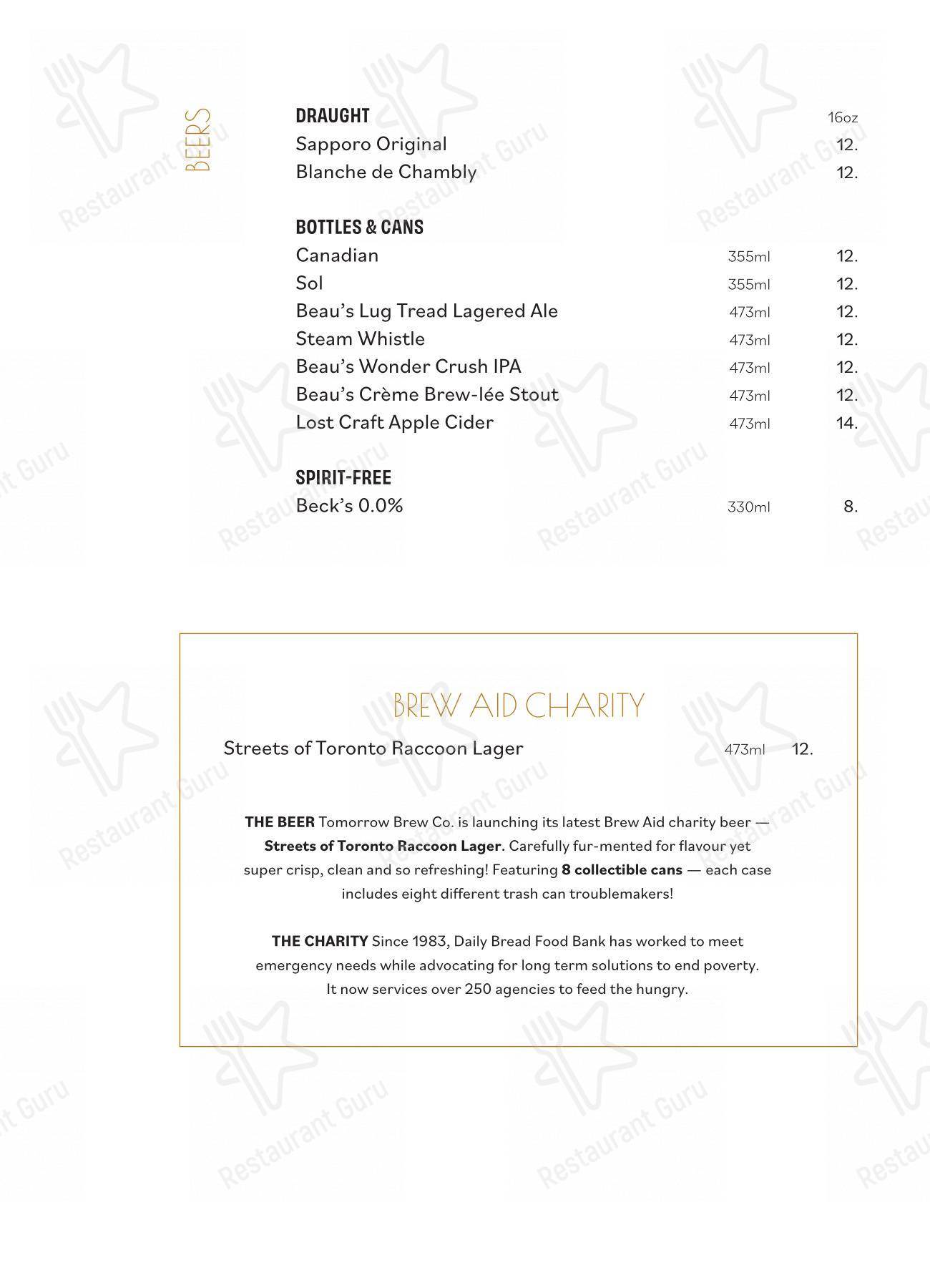 Menu at Aera restaurant, Toronto