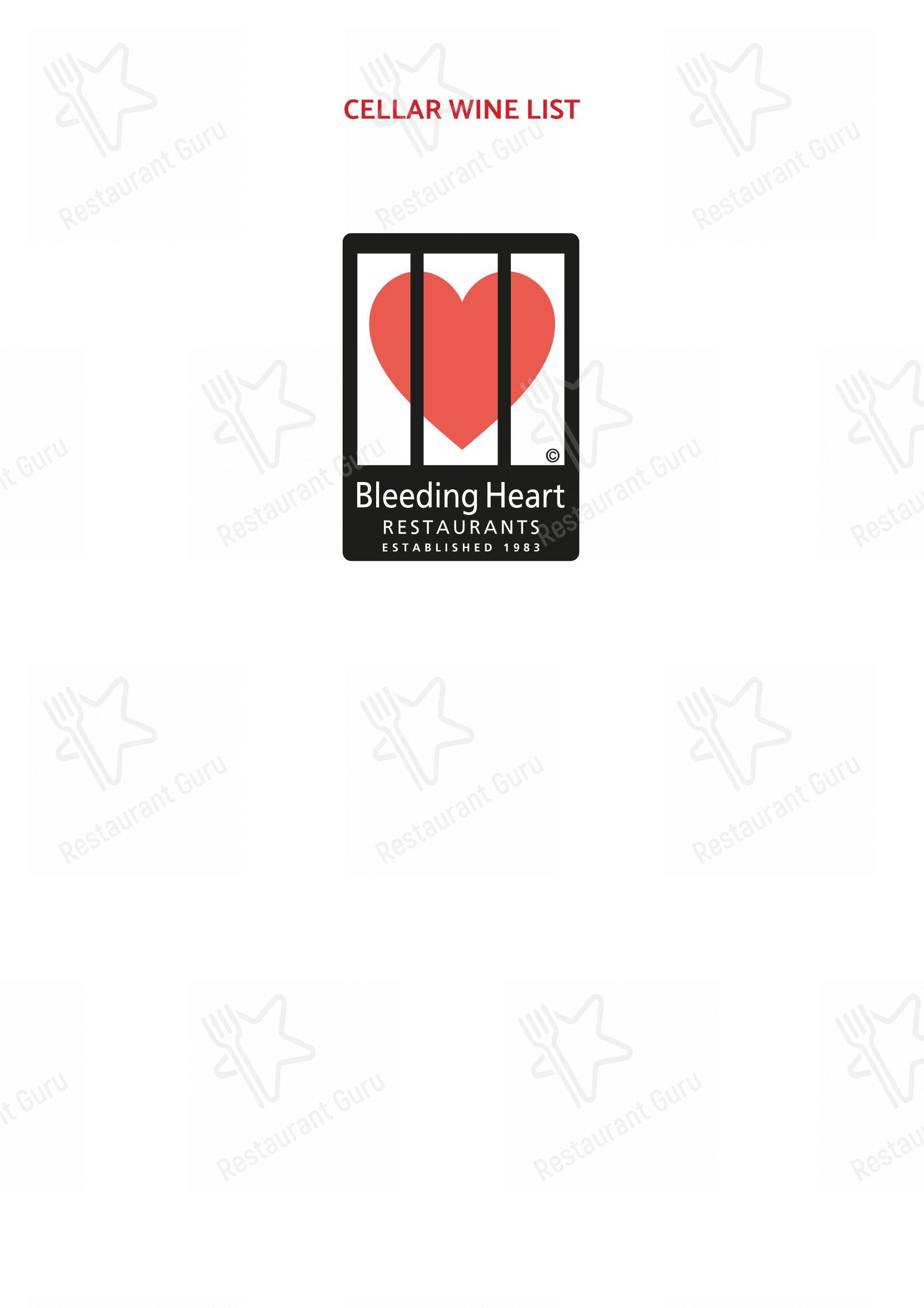 Menu at Bleeding Heart Bistro pub & bar, London, 7 Bleeding Heart Yard