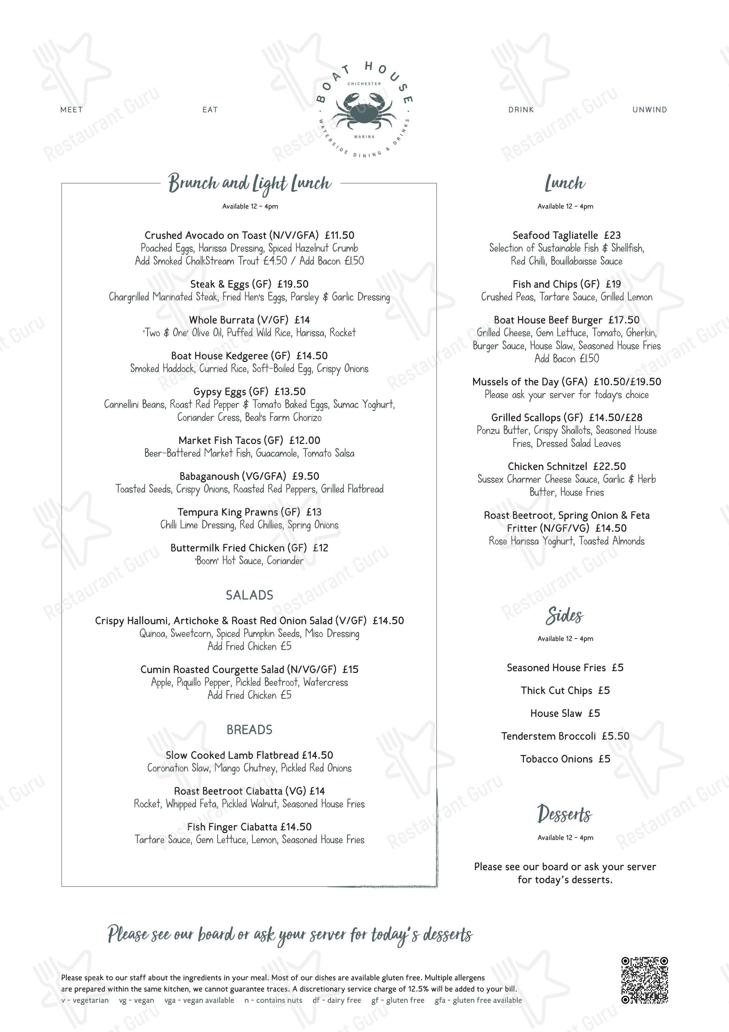 Menu at Boathouse Chichester restaurant, Chichester, Unit D5