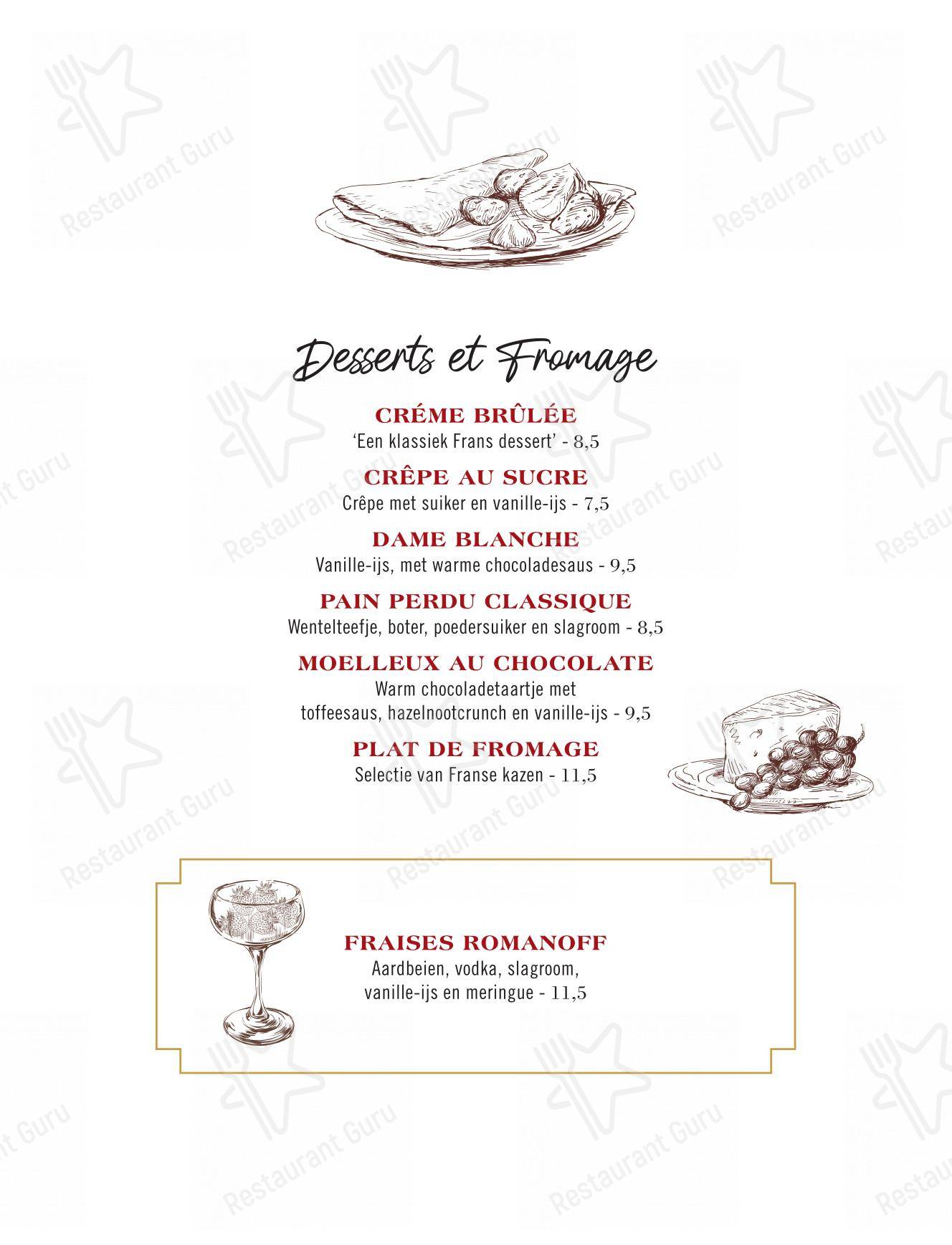 Speisekarte von Brasserie Le Paris restaurant, Leidschendam