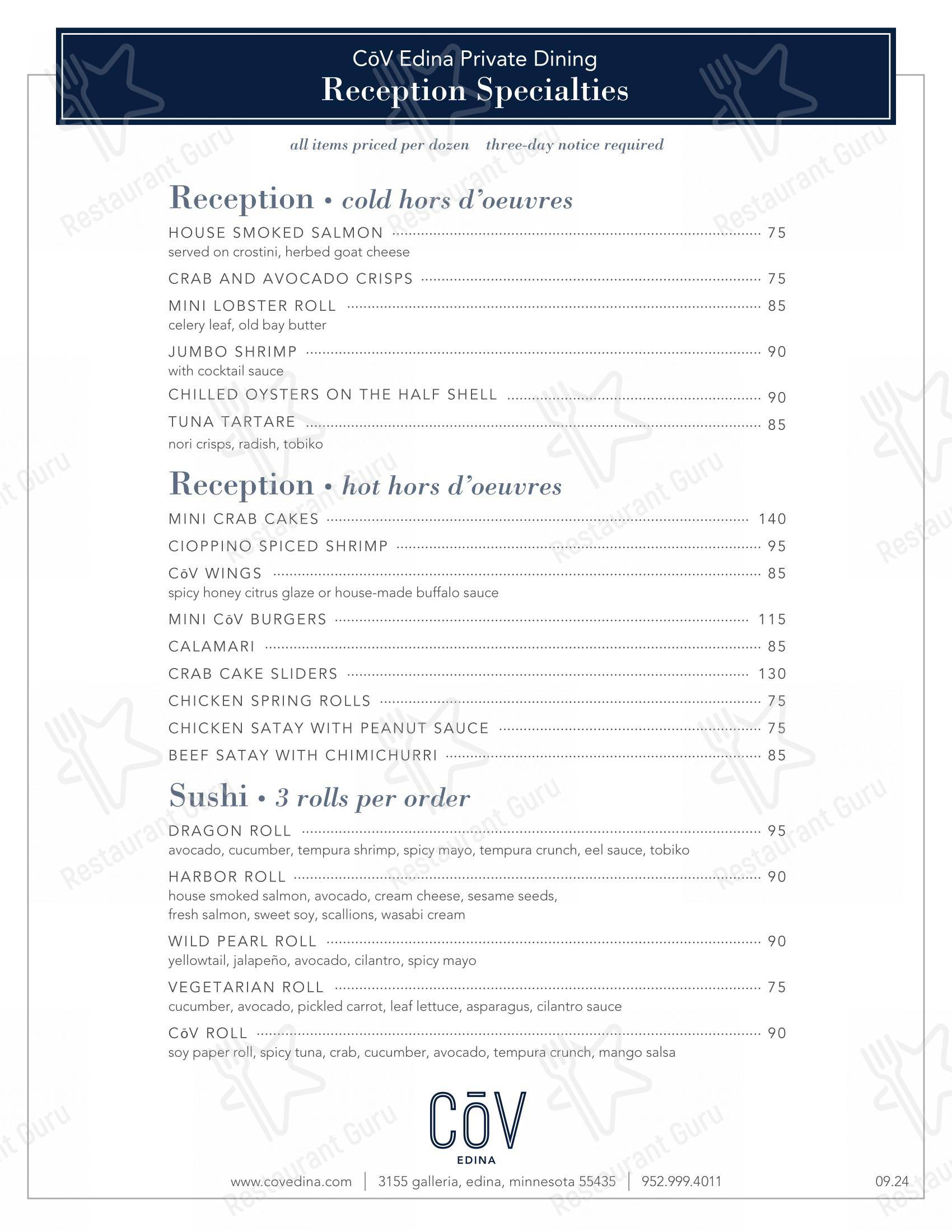 Menu at COV Edina pub & bar, Edina