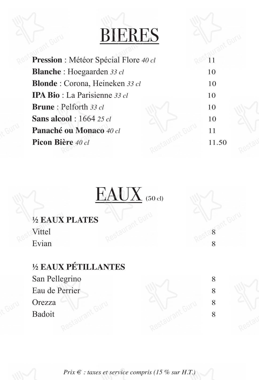 Menu at Café de Flore, Paris, 172 Bd Saint-Germain