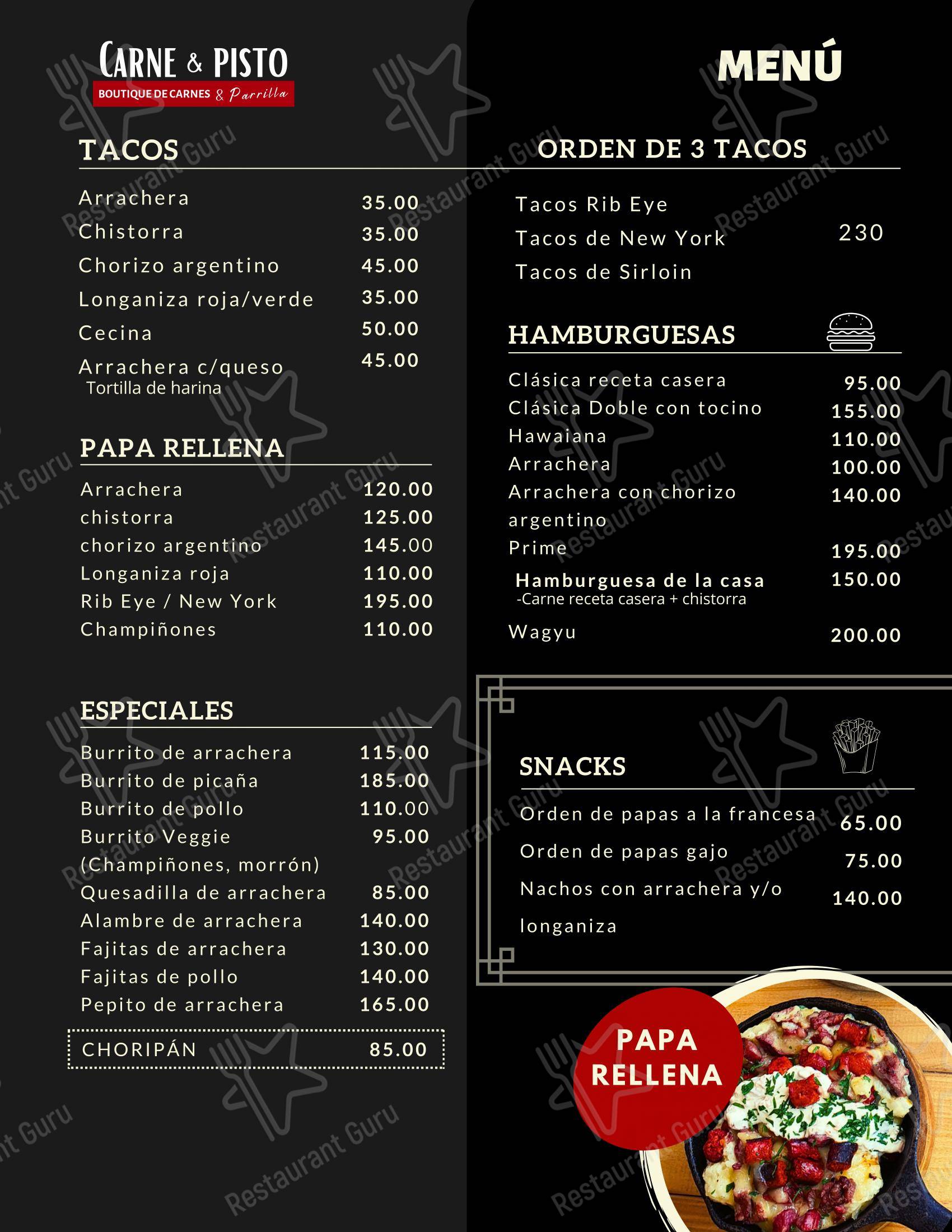 Carta de barbacoa Carne y Pisto, Temixco