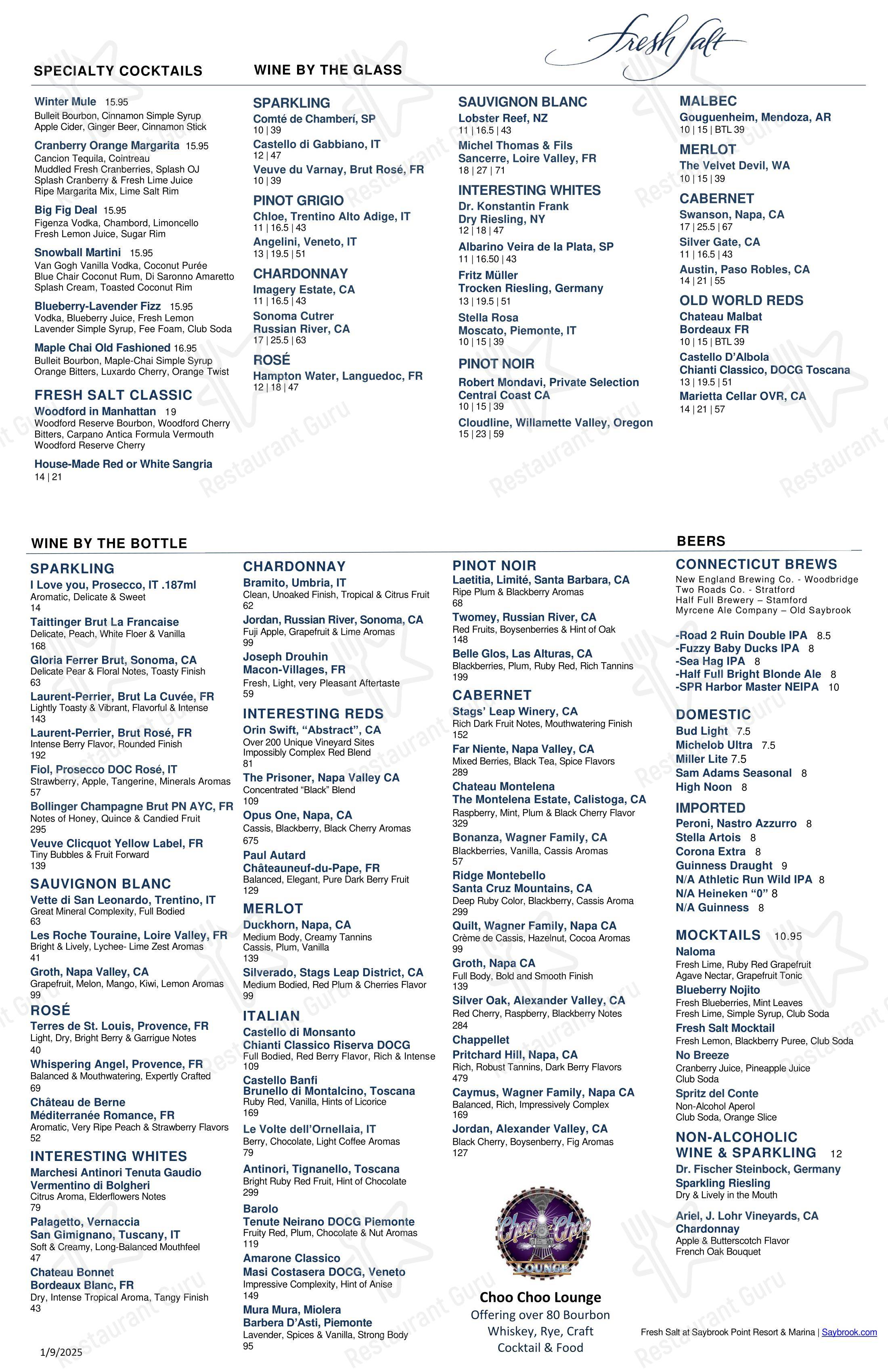 Menu at Fresh Salt restaurant, Old Saybrook